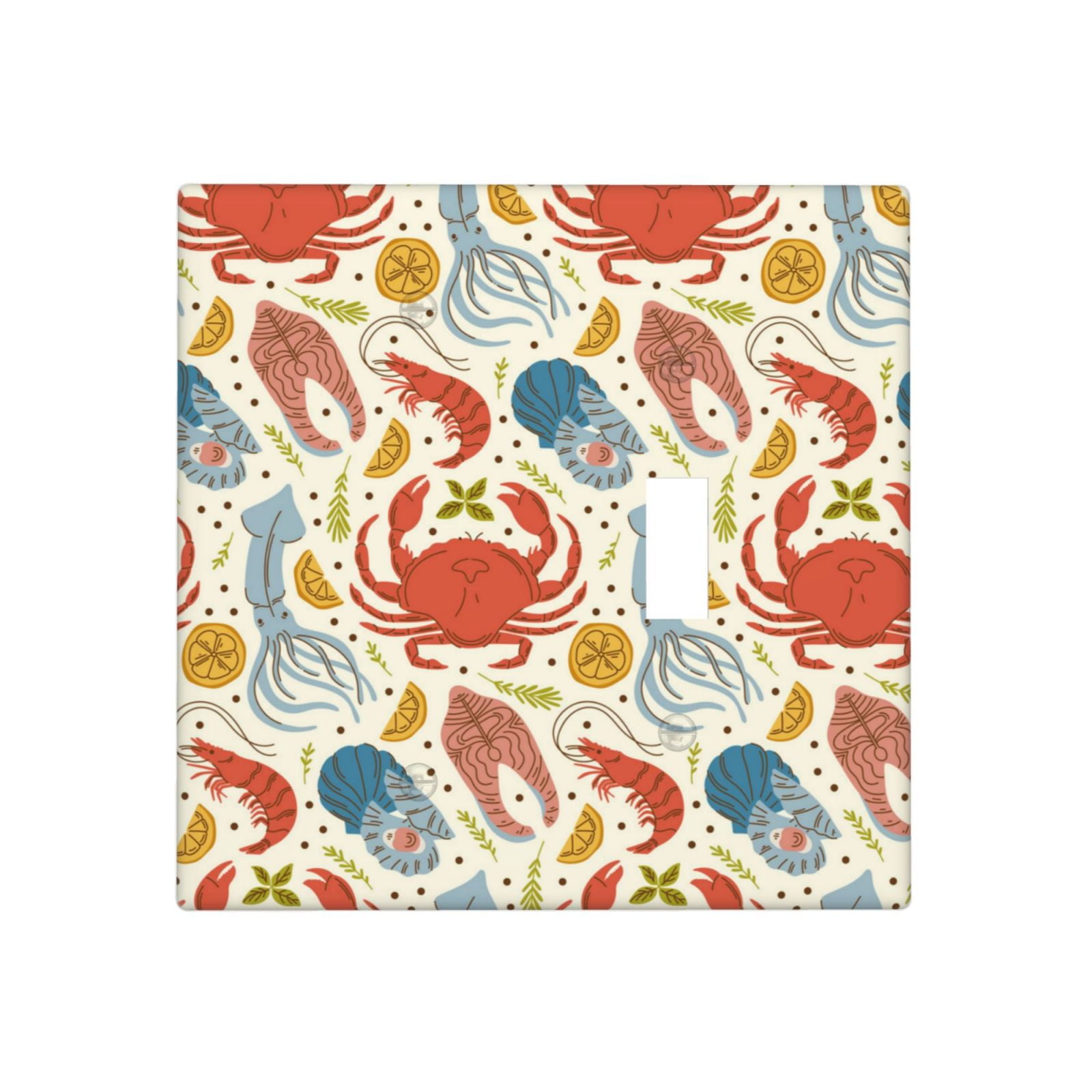 2-Gang 1 Blank 1 Toggle Wall Plate, Crab Shrimp Prints Plate Covers ...