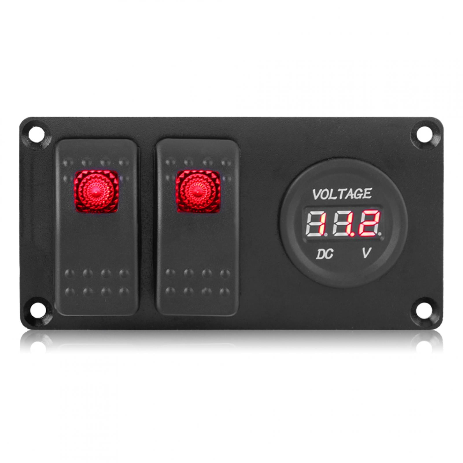 2 Gang 12-24V Red LED Rocker Switch Panel with Voltmeter for Car RV ...