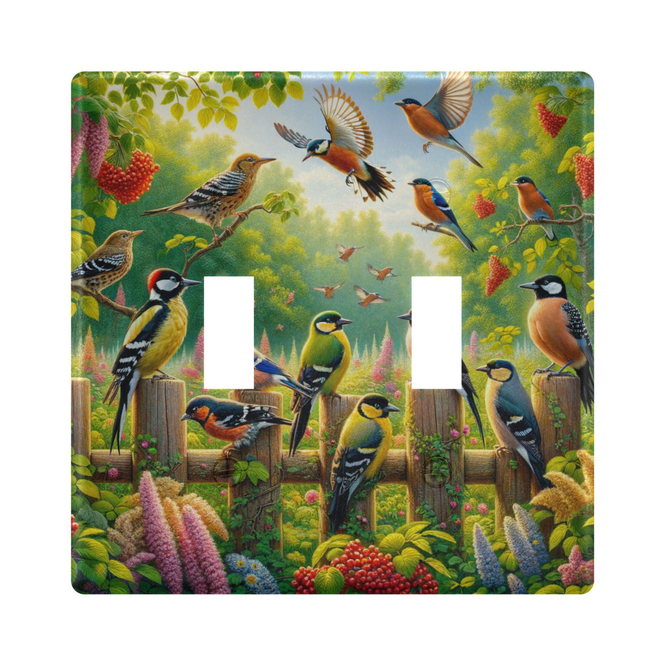 2 Gang Light Switch Cover Plate Birds Play in Forest Wall Plate ...