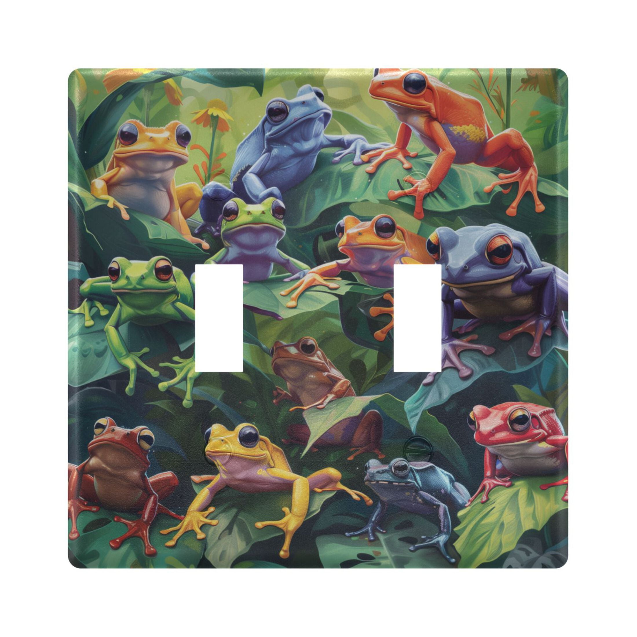 2 Gang Light Switch Cover Plate Colorful Frogs on Leaves Wall Plate ...