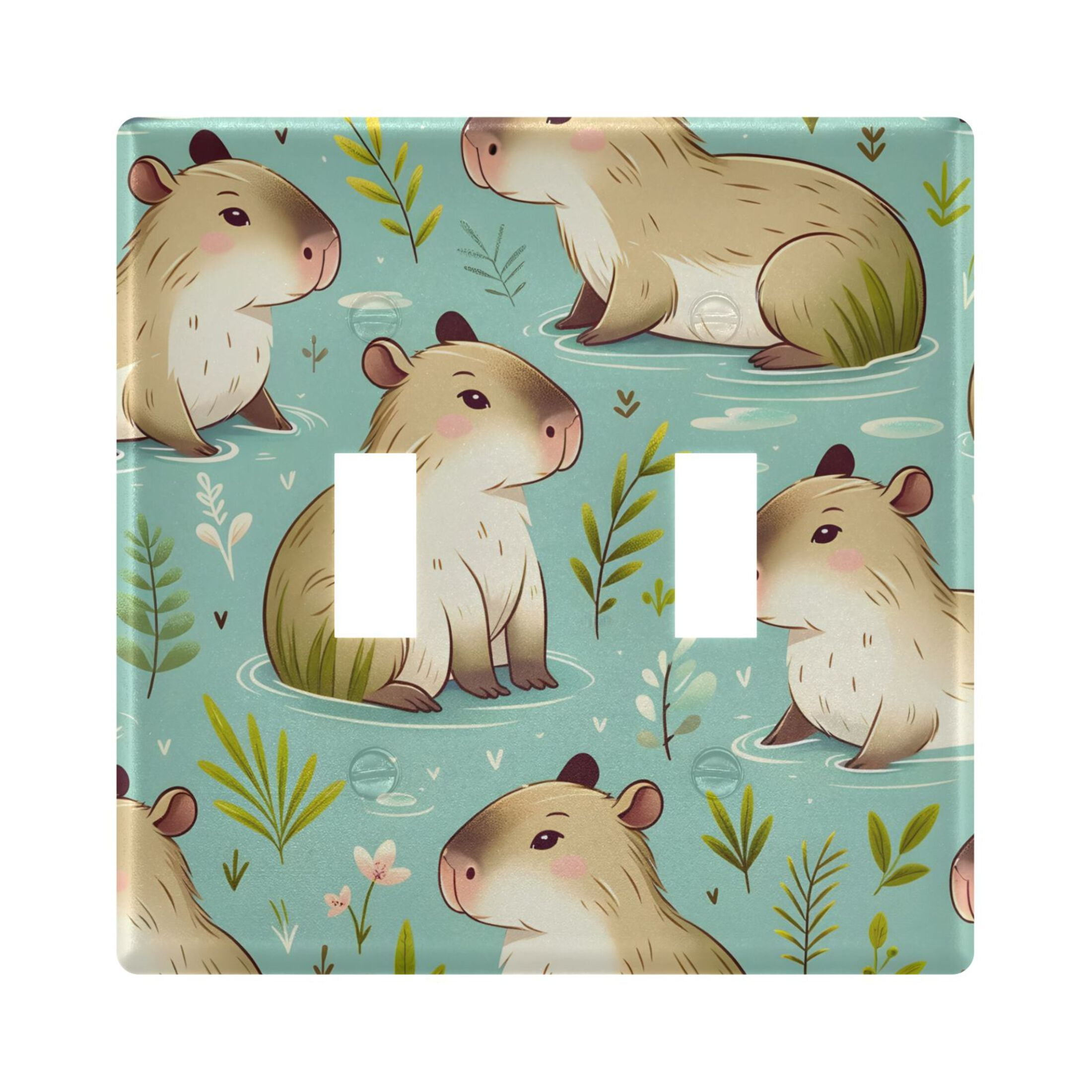 2 Gang Light Switch Cover Plate Cute Capybara and Leaf Wall Plate ...
