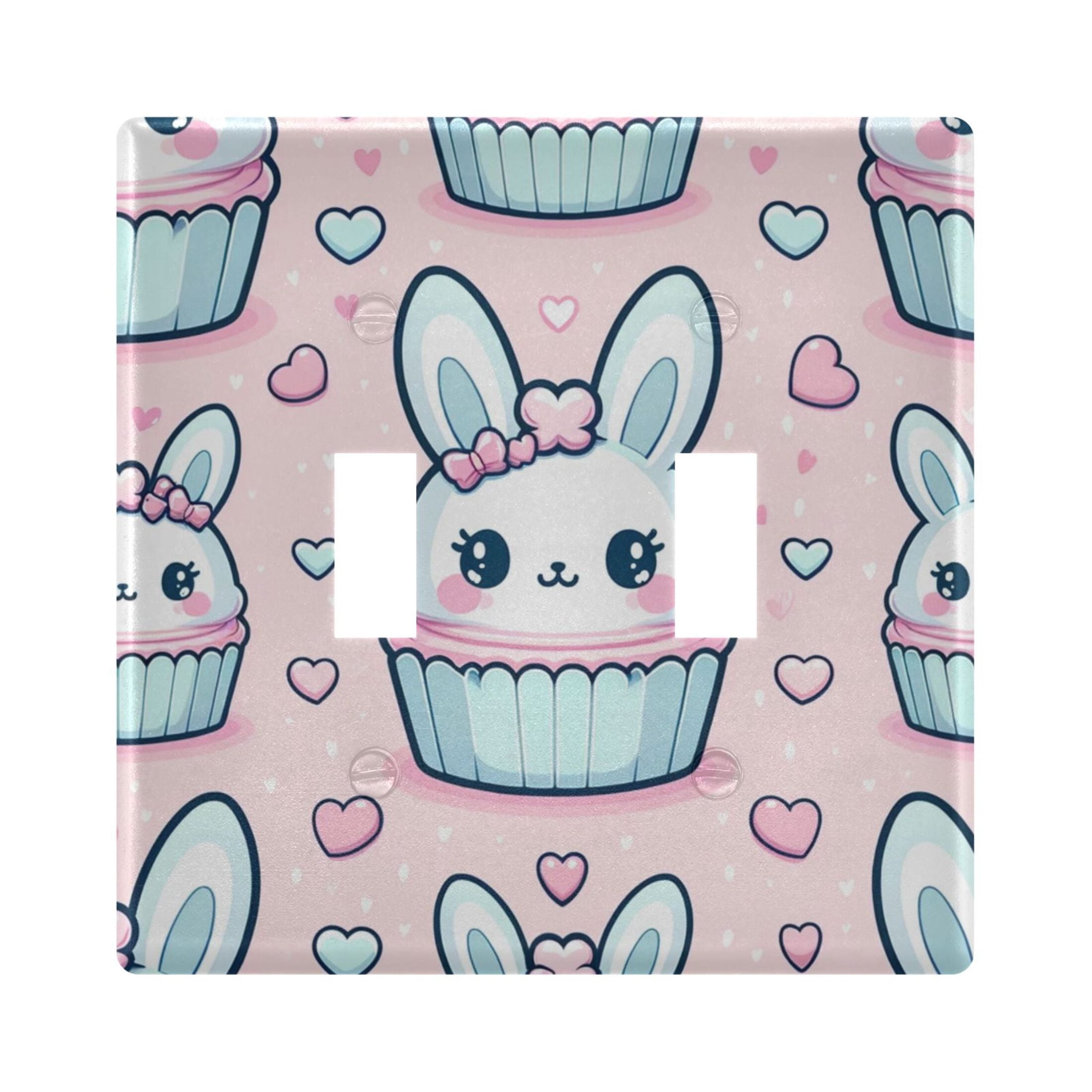 2 Gang Light Switch Cover Plate Cute Rabbit in Cupcake Wall Plate ...