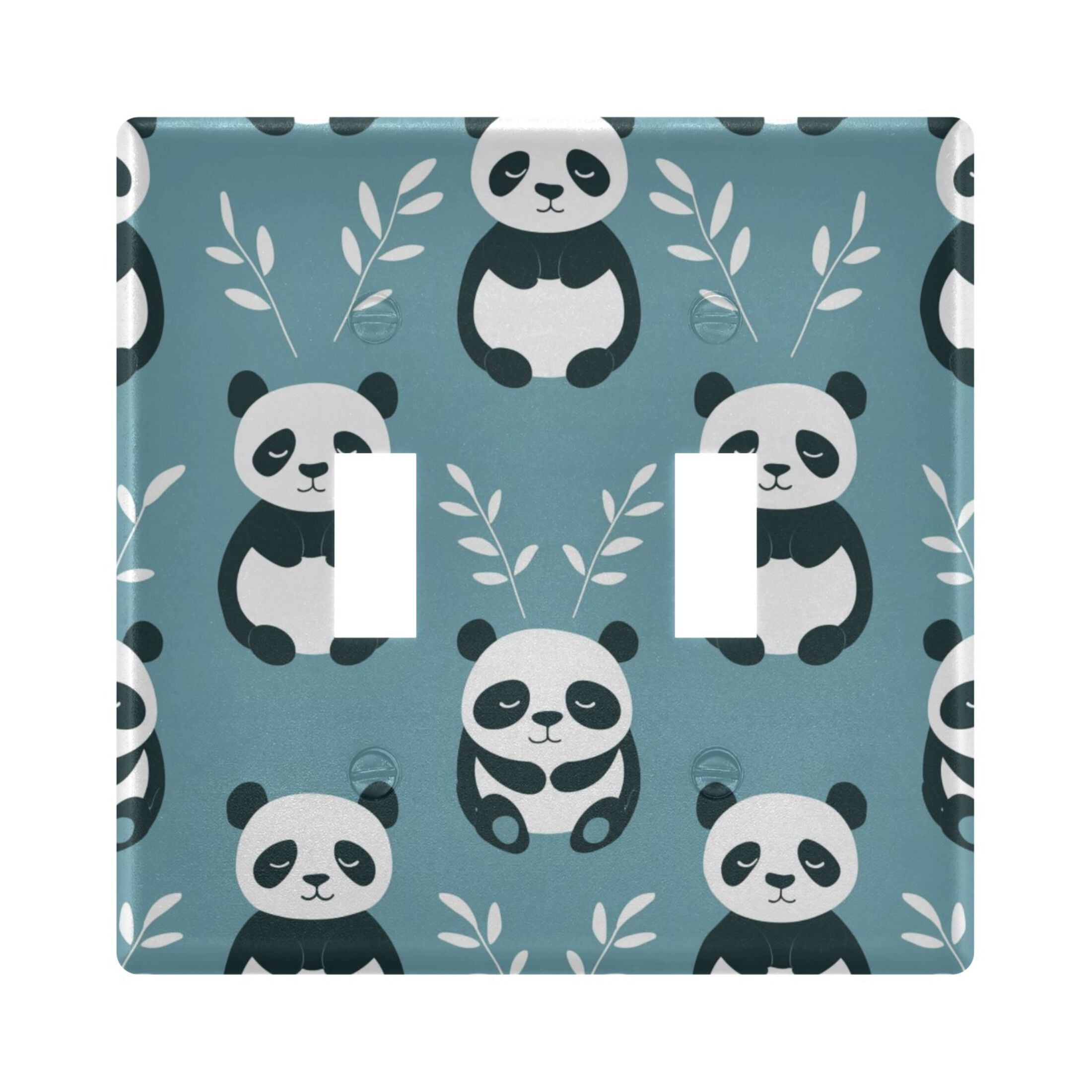 2 Gang Light Switch Cover Plate Pandas Sitting and Leaf Wall Plate ...