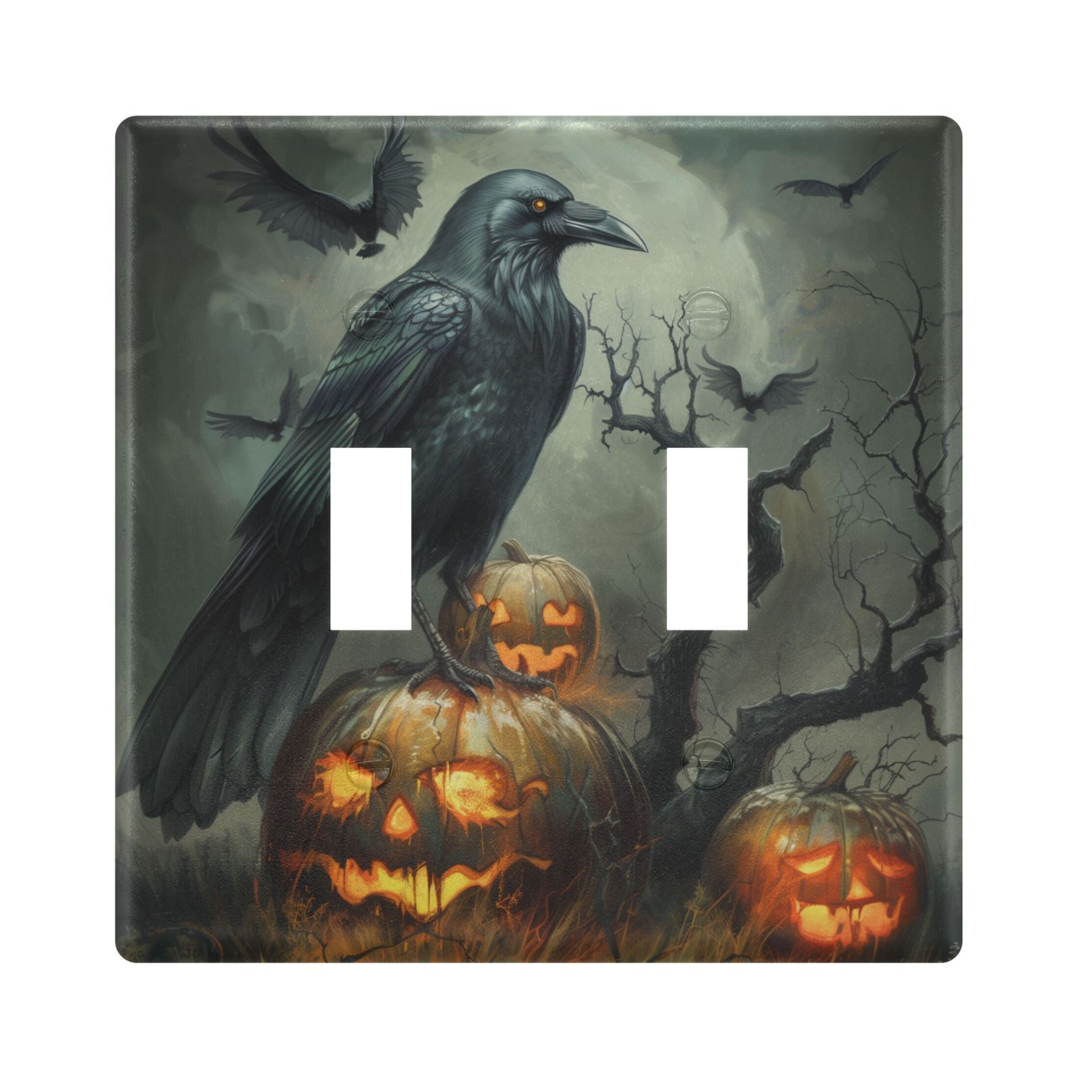 2 Gang Light Switch Cover Plate Raven Bird and Pumpkins Wall Plate ...