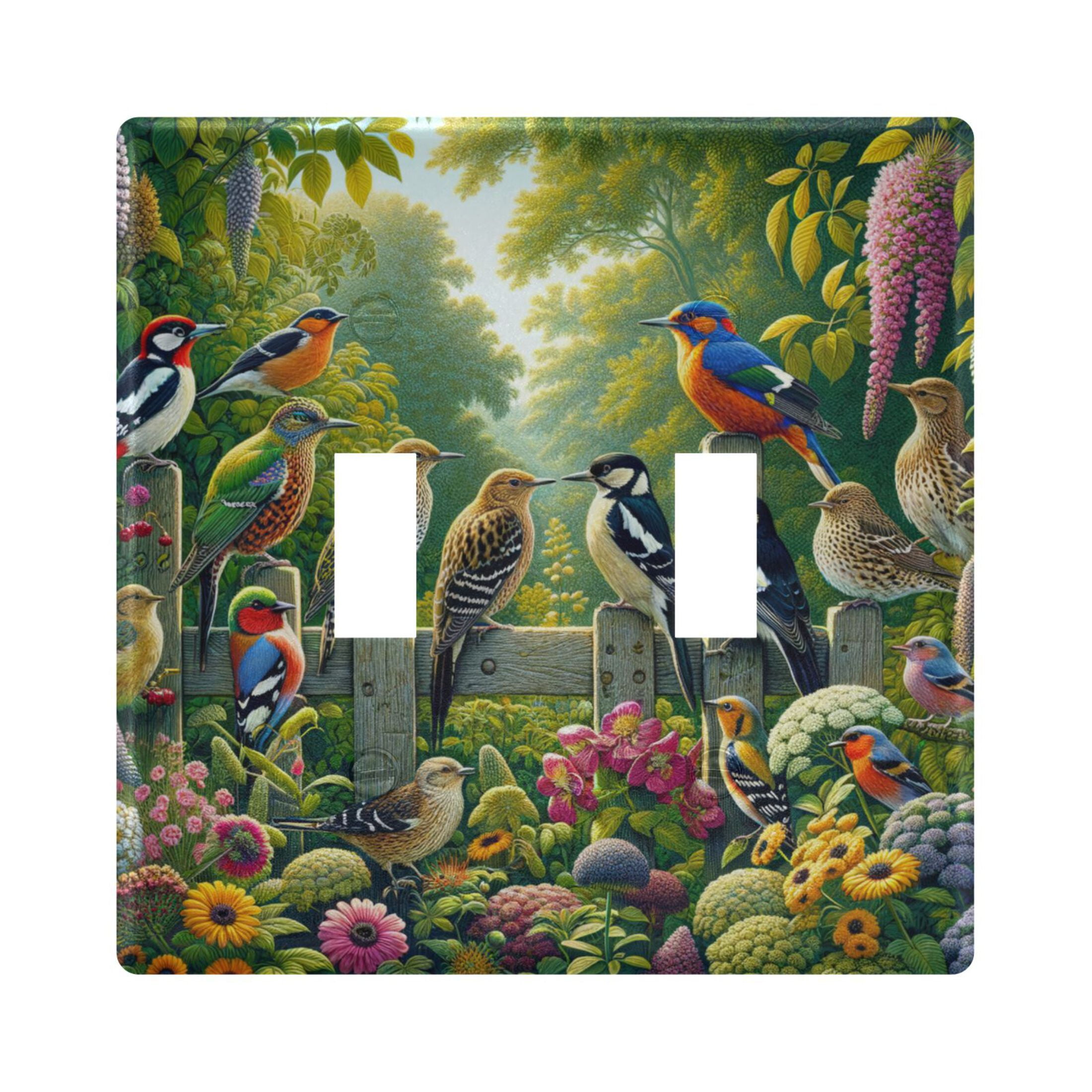 2 Gang Light Switch Cover Plate Various Birds on Wooden Fence Wall ...