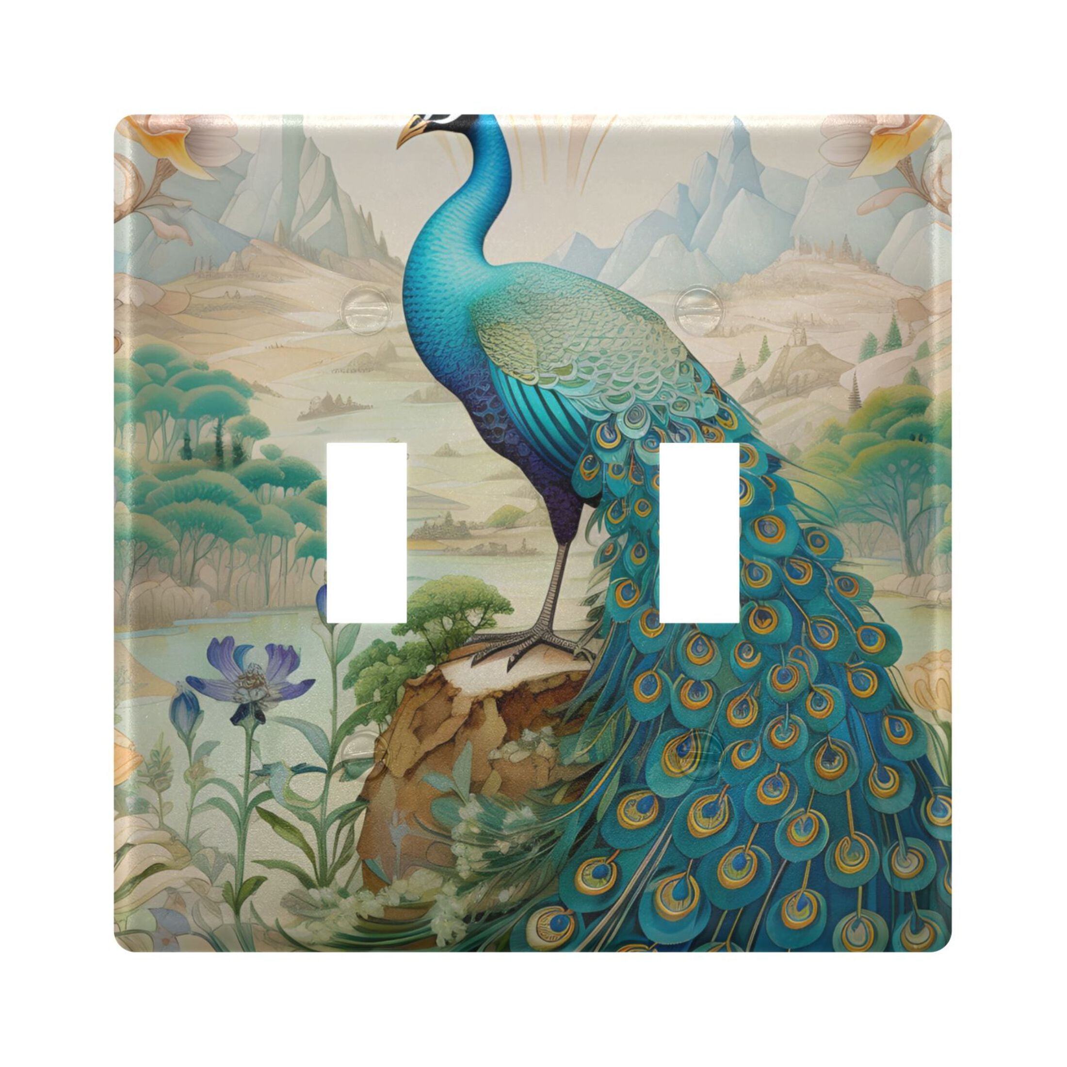 2 Gang Switch Covers Beautiful Peacock Light Wall Plate Home Faceplate ...