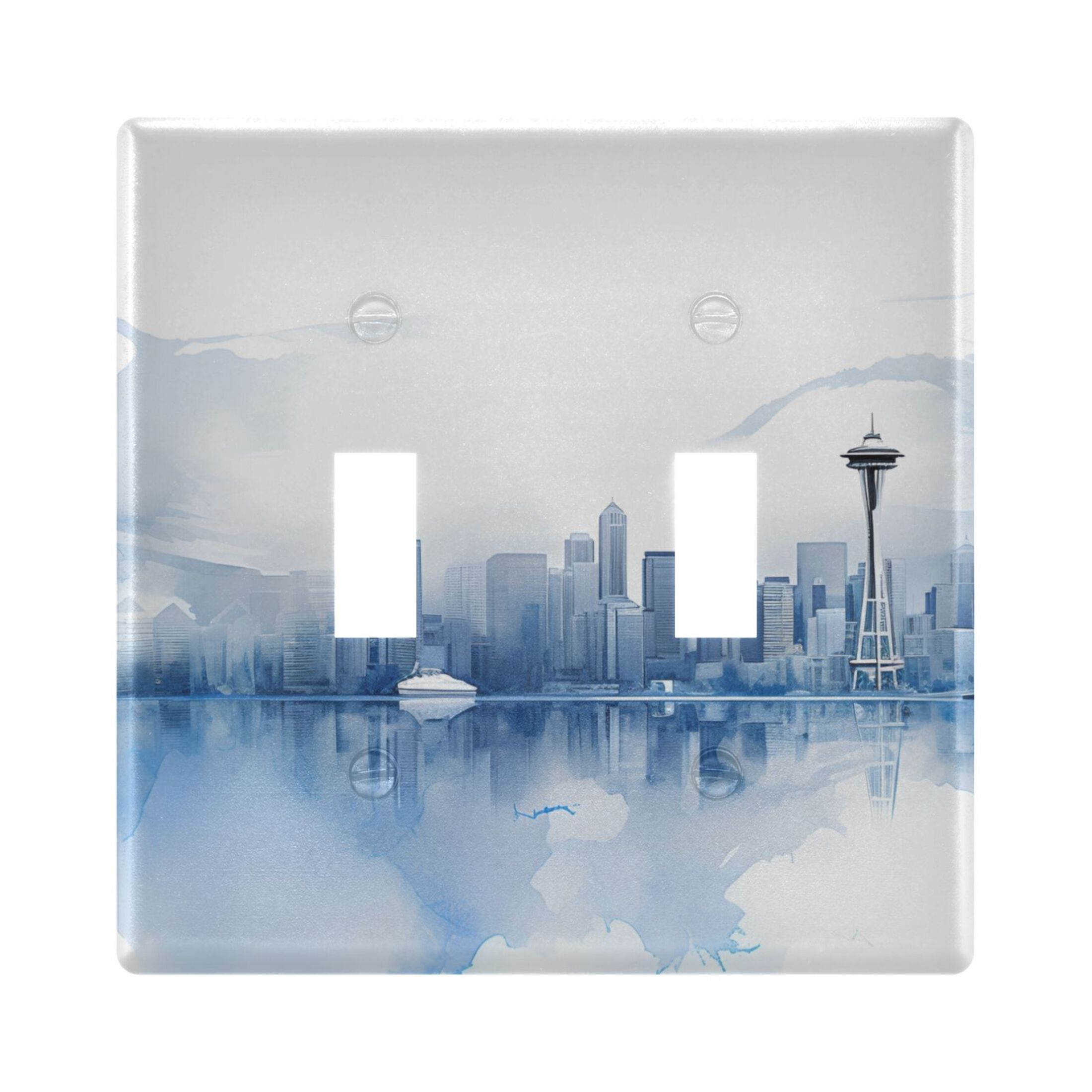 2 Gang Switch Covers Blue Landscape Light Wall Plate Home Faceplate ...
