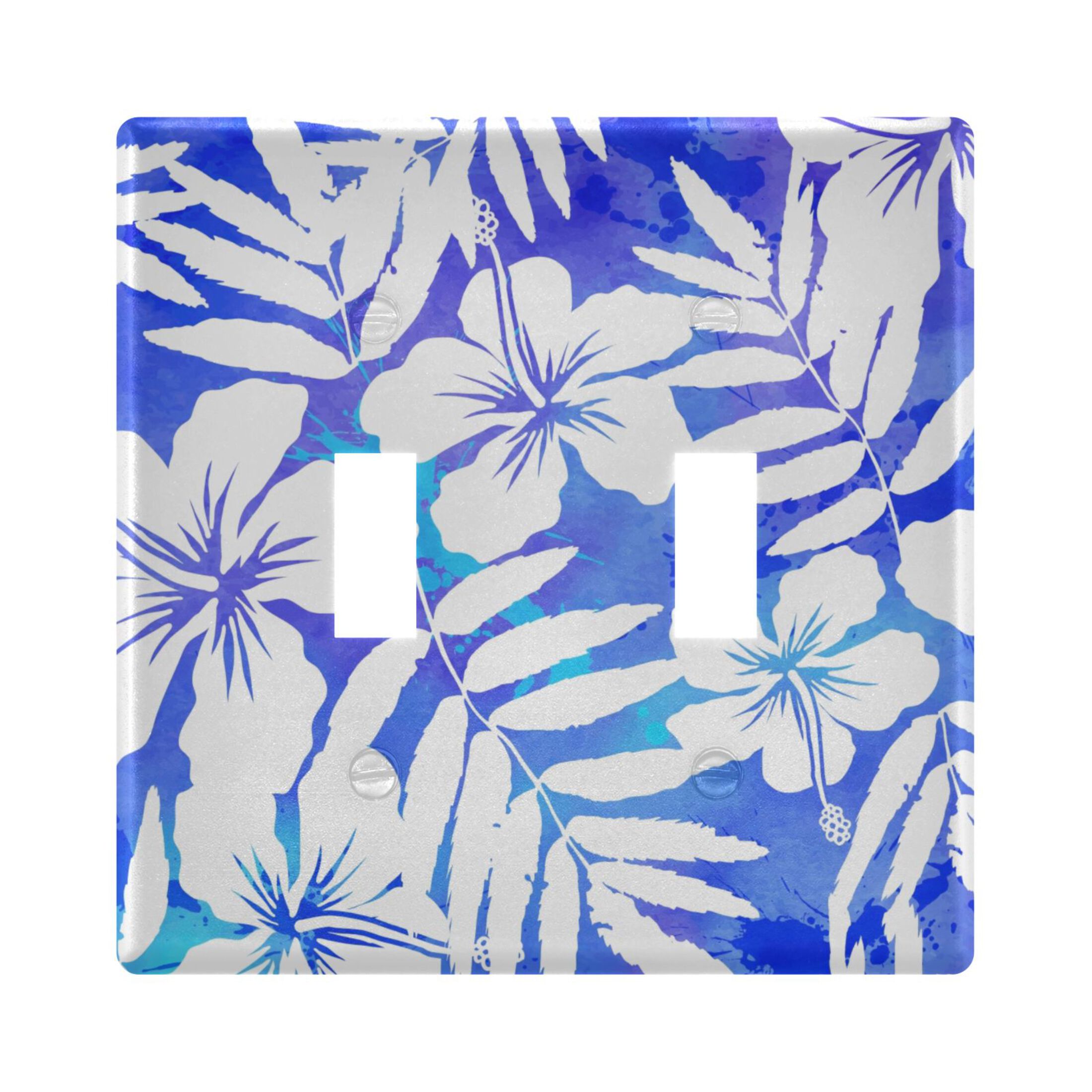 2 Gang Switch Covers Blue Watercolor Hibiscus Light Wall Plate Home ...