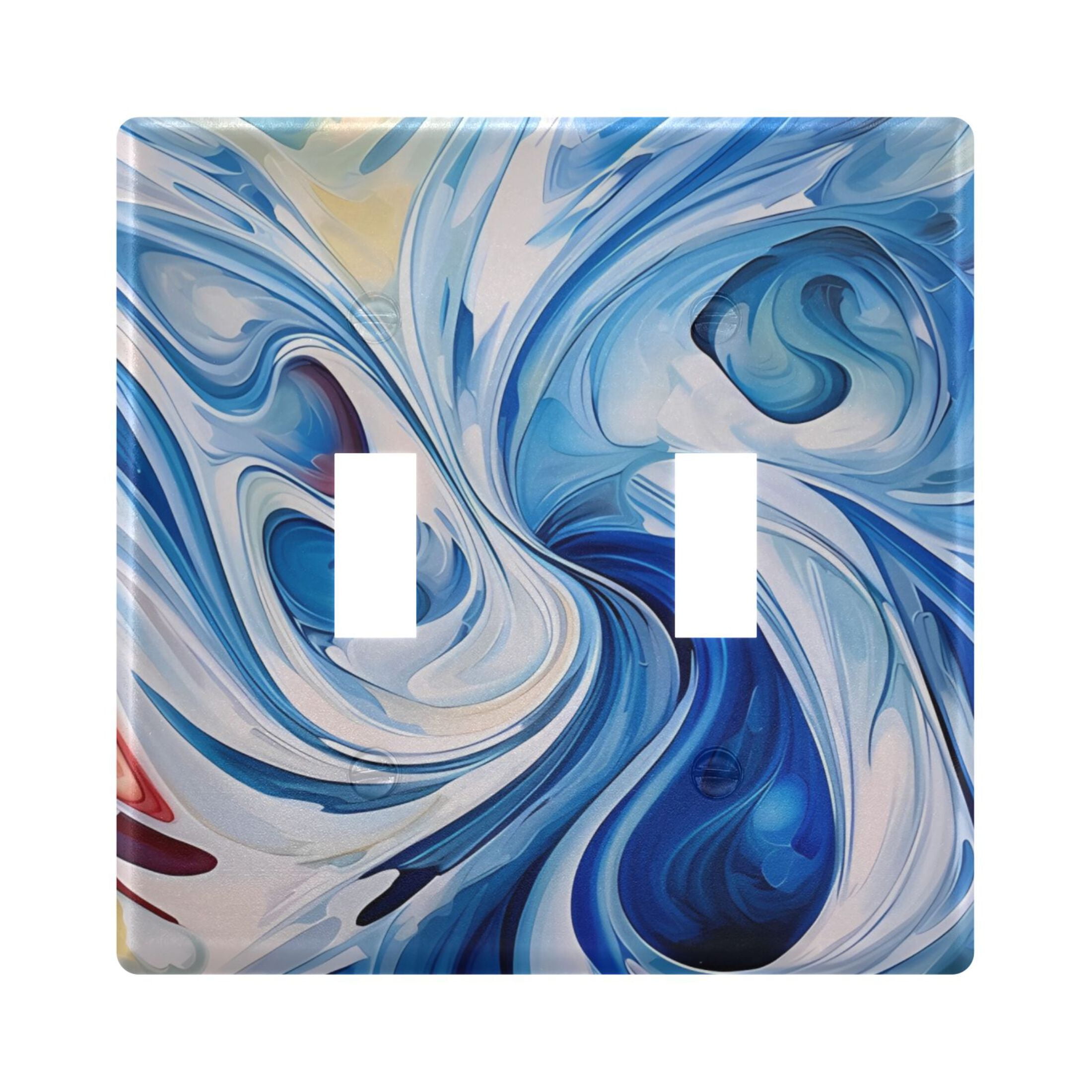 2 Gang Switch Covers Blue with Liquid Light Wall Plate Home Faceplate ...