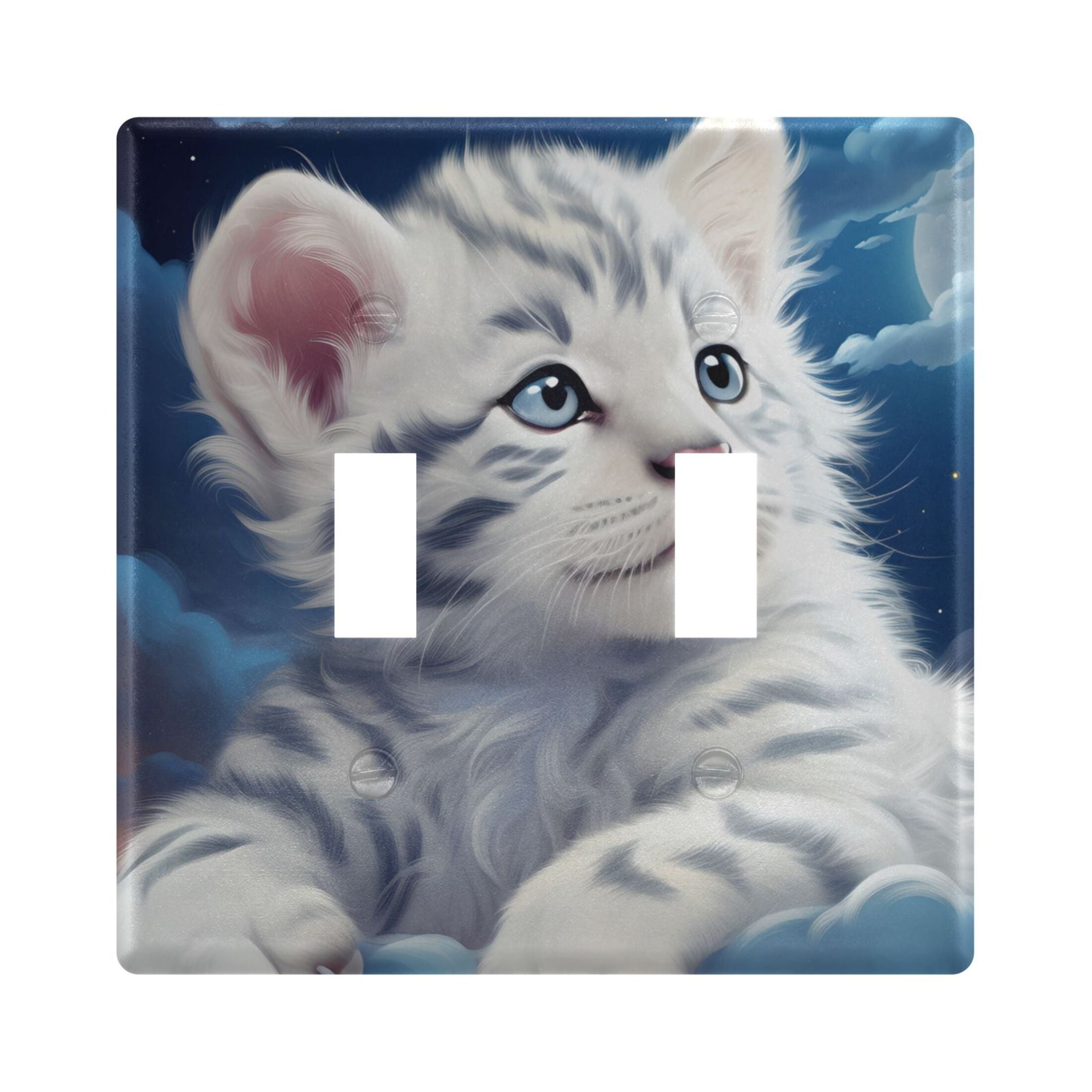 2 Gang Switch Covers Cat in Blue Light Wall Plate Home Faceplate Switch ...