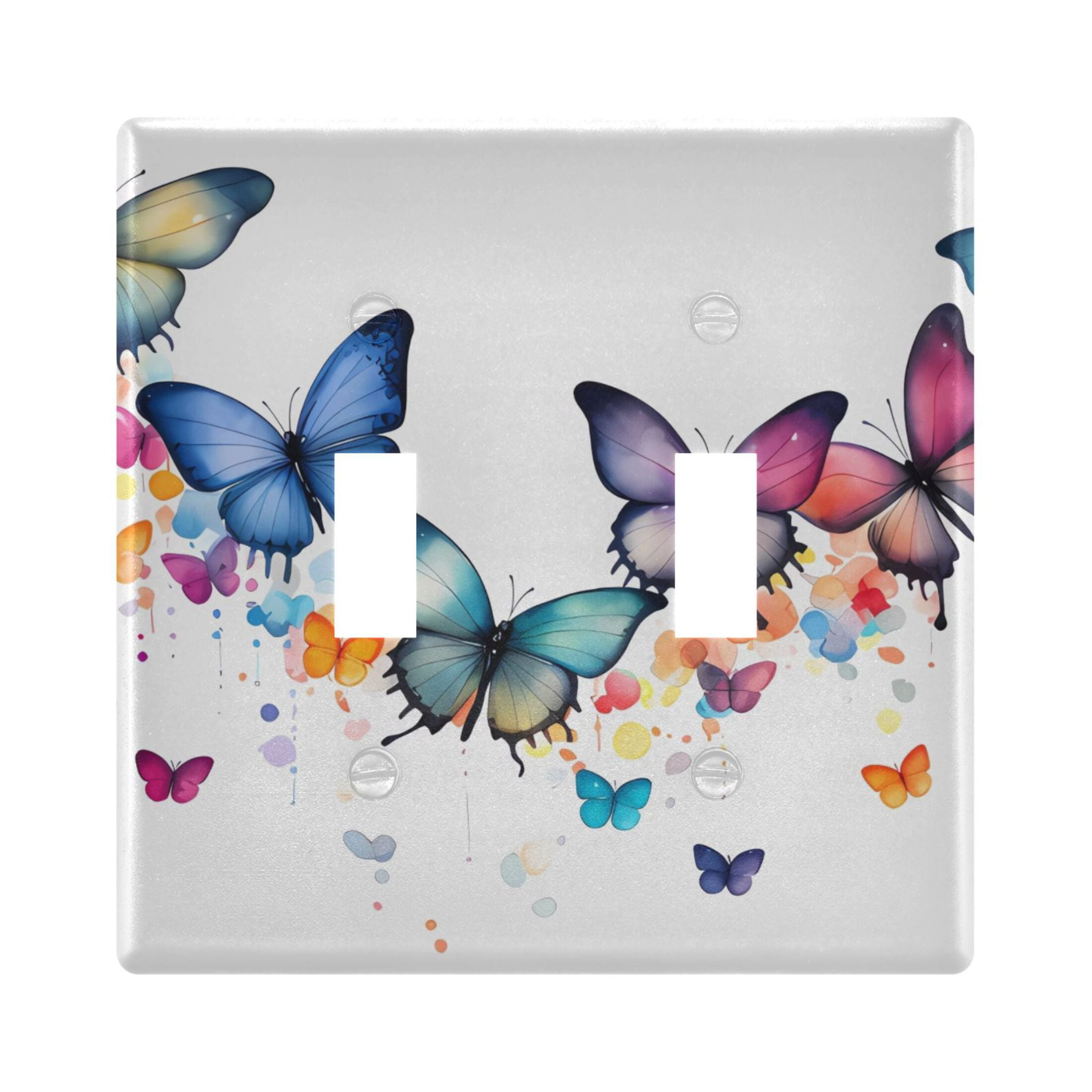 2 Gang Switch Covers Colorful Butterflies Light Wall Plate Home ...
