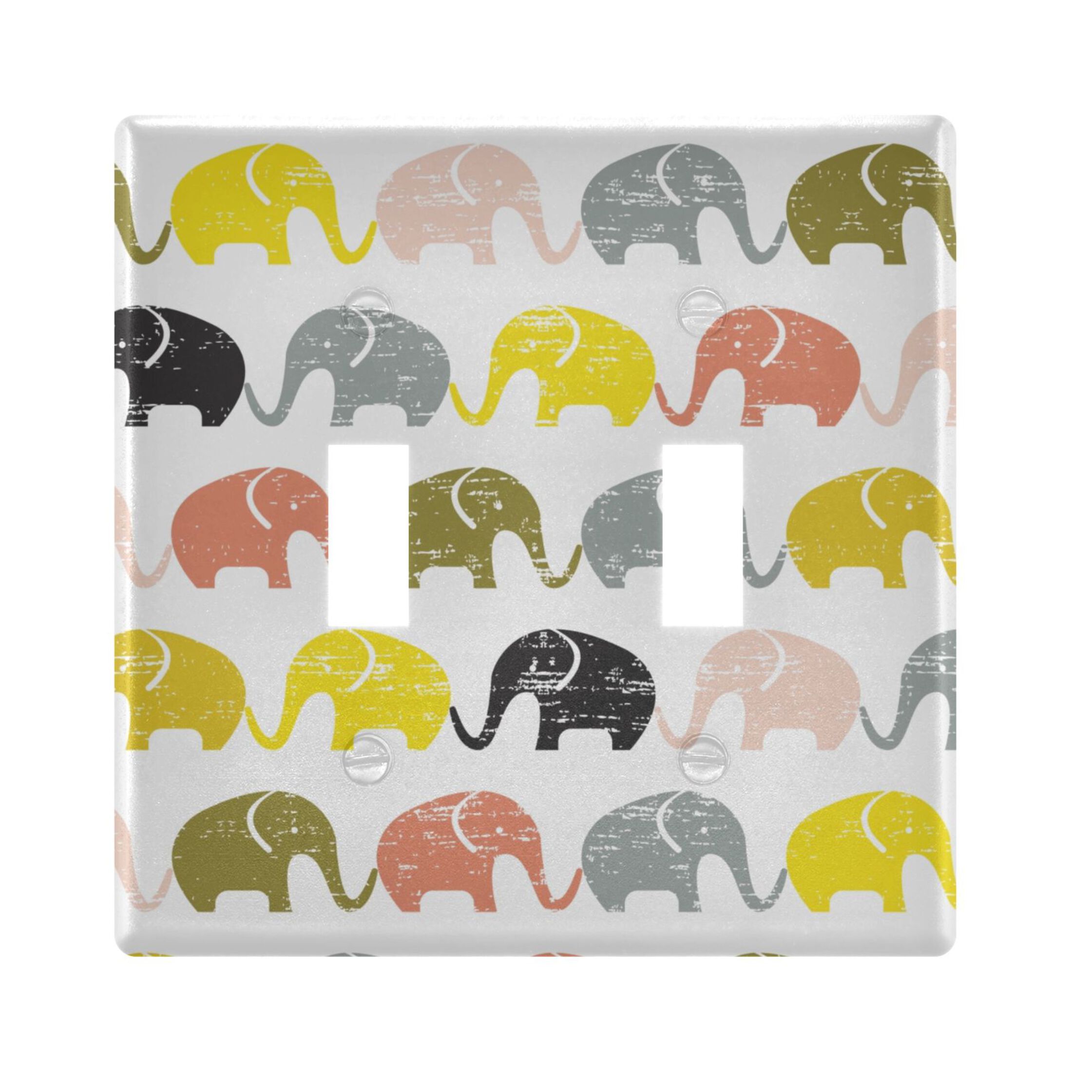 2 Gang Switch Covers Cute Pattern with Elephants Light Wall Plate Home ...