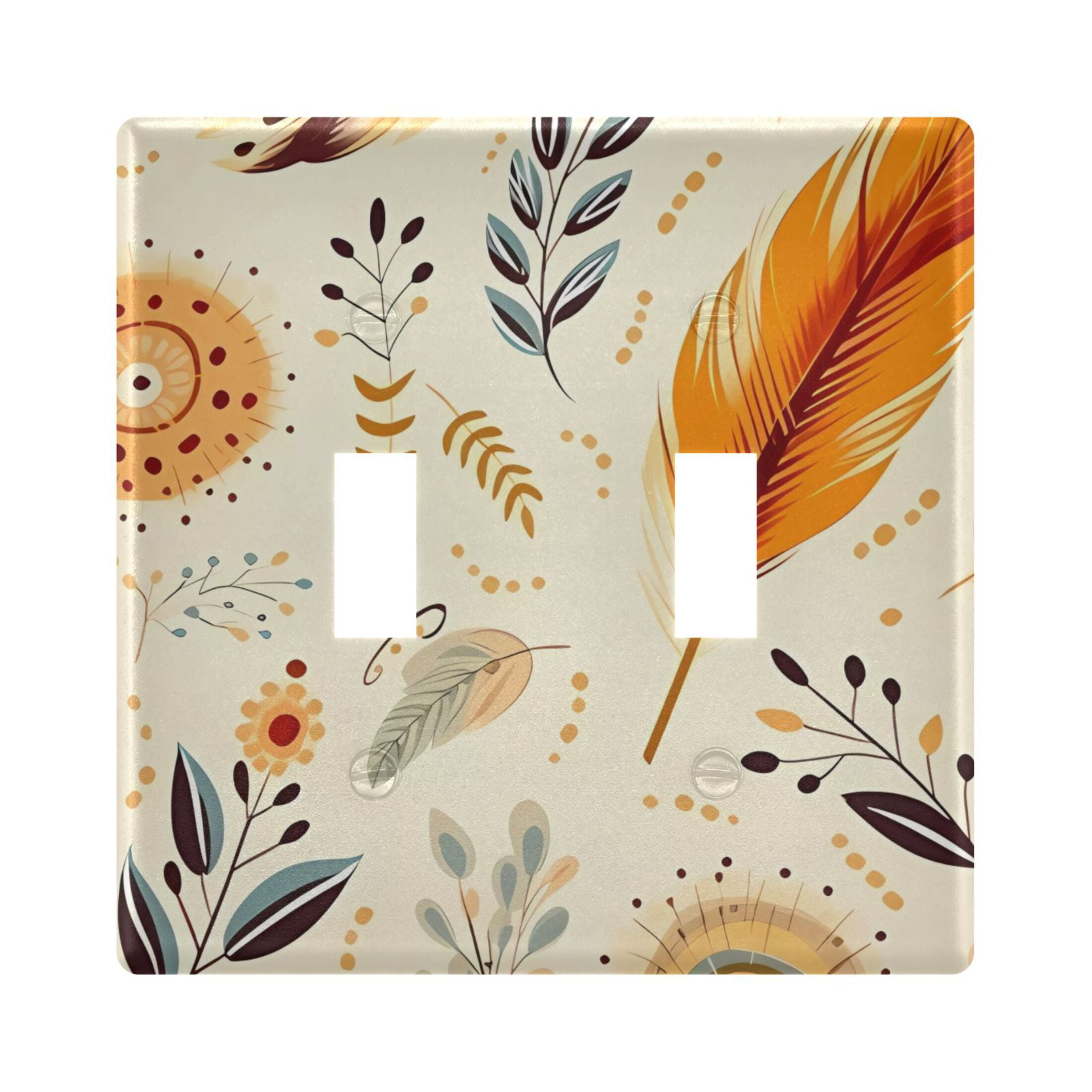 2 Gang Switch Covers Feather with Leaves Light Wall Plate Home ...