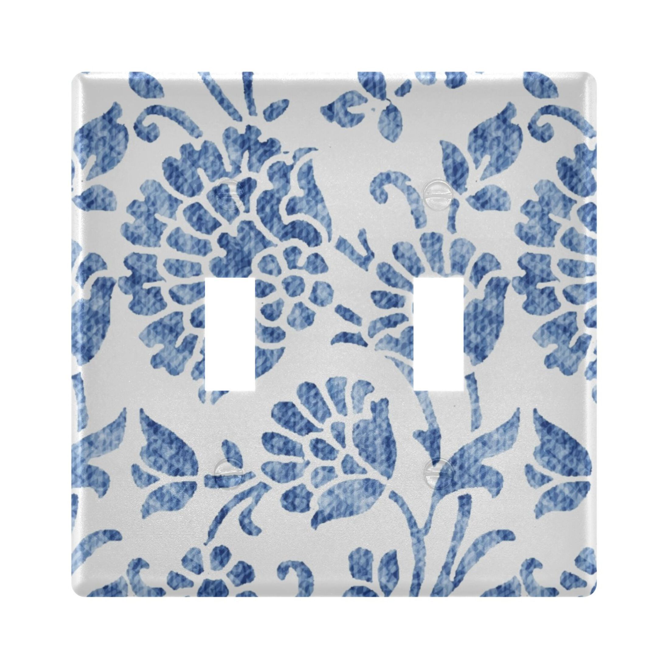 2 Gang Switch Covers Floral Flowers with Blue Light Wall Plate Home ...