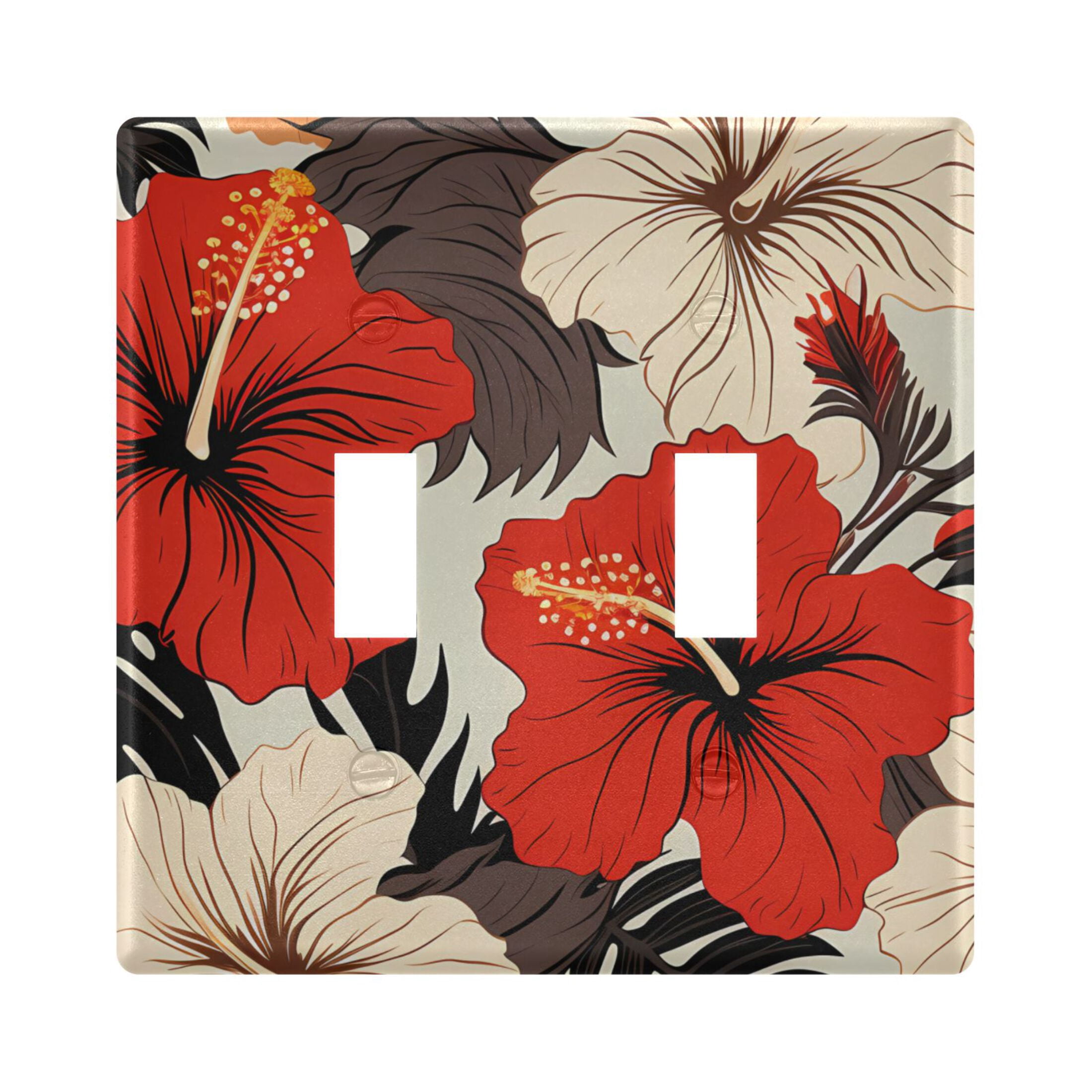 2 Gang Switch Covers Flowers Red and Beige Lily Floral Light Wall Plate ...