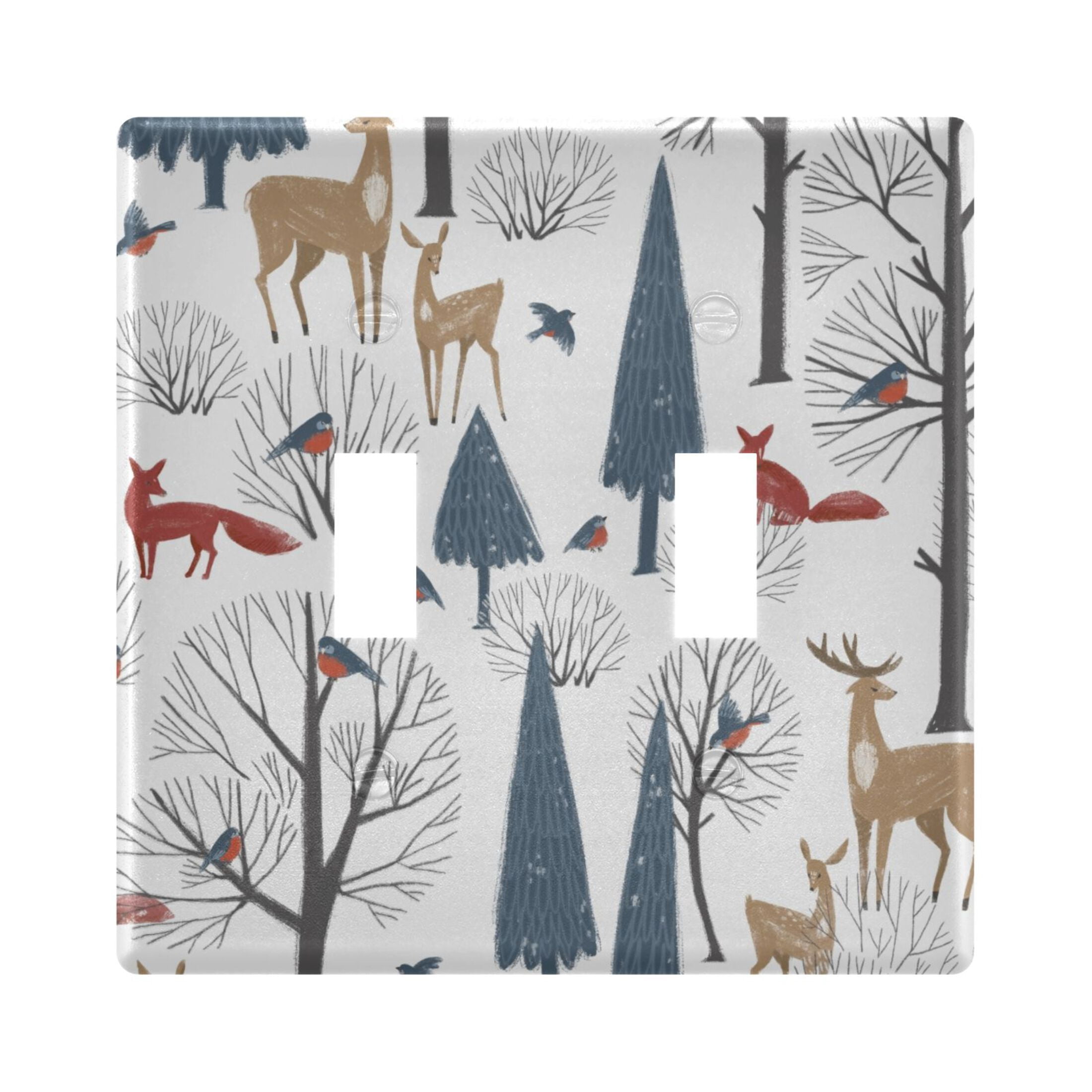 2 Gang Switch Covers Forest and Fox Animals Light Wall Plate Home ...
