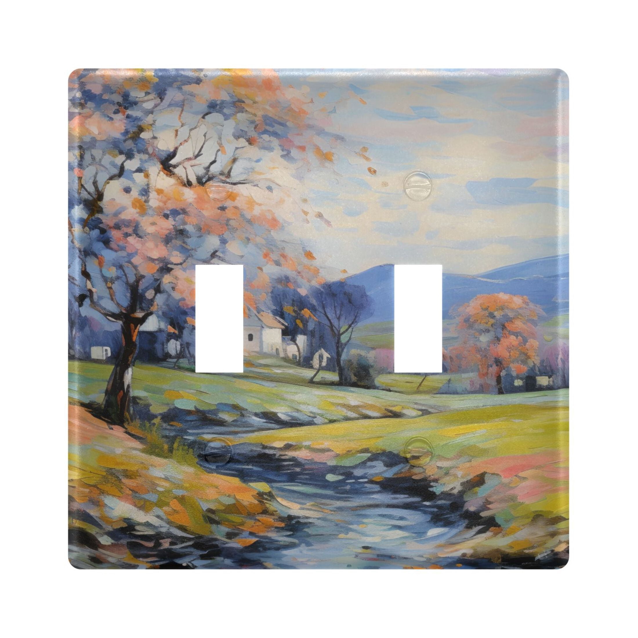2 Gang Switch Covers Green Landscape Light Wall Plate Home Faceplate ...
