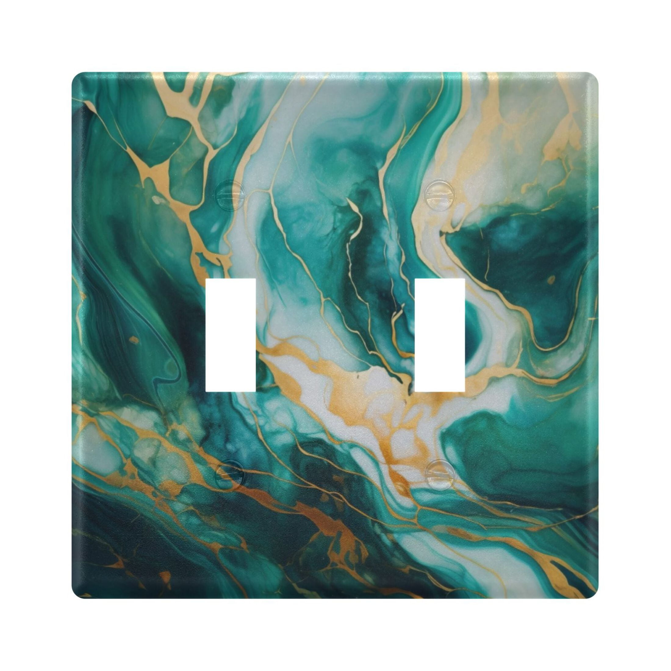 2 Gang Switch Covers Green and Gold Marble Light Wall Plate Home ...