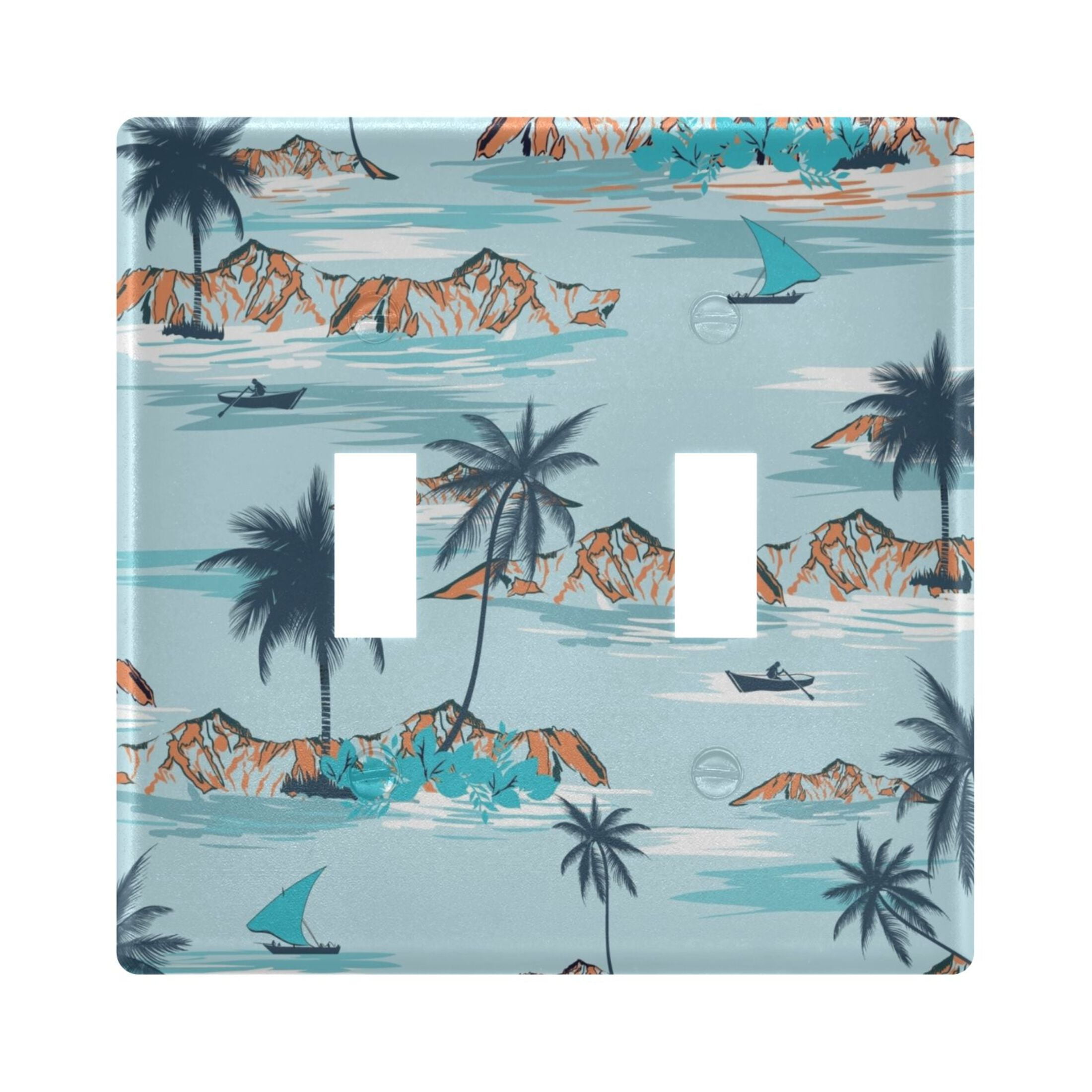 2 Gang Switch Covers Island with Palm Trees on Blue Light Wall Plate ...