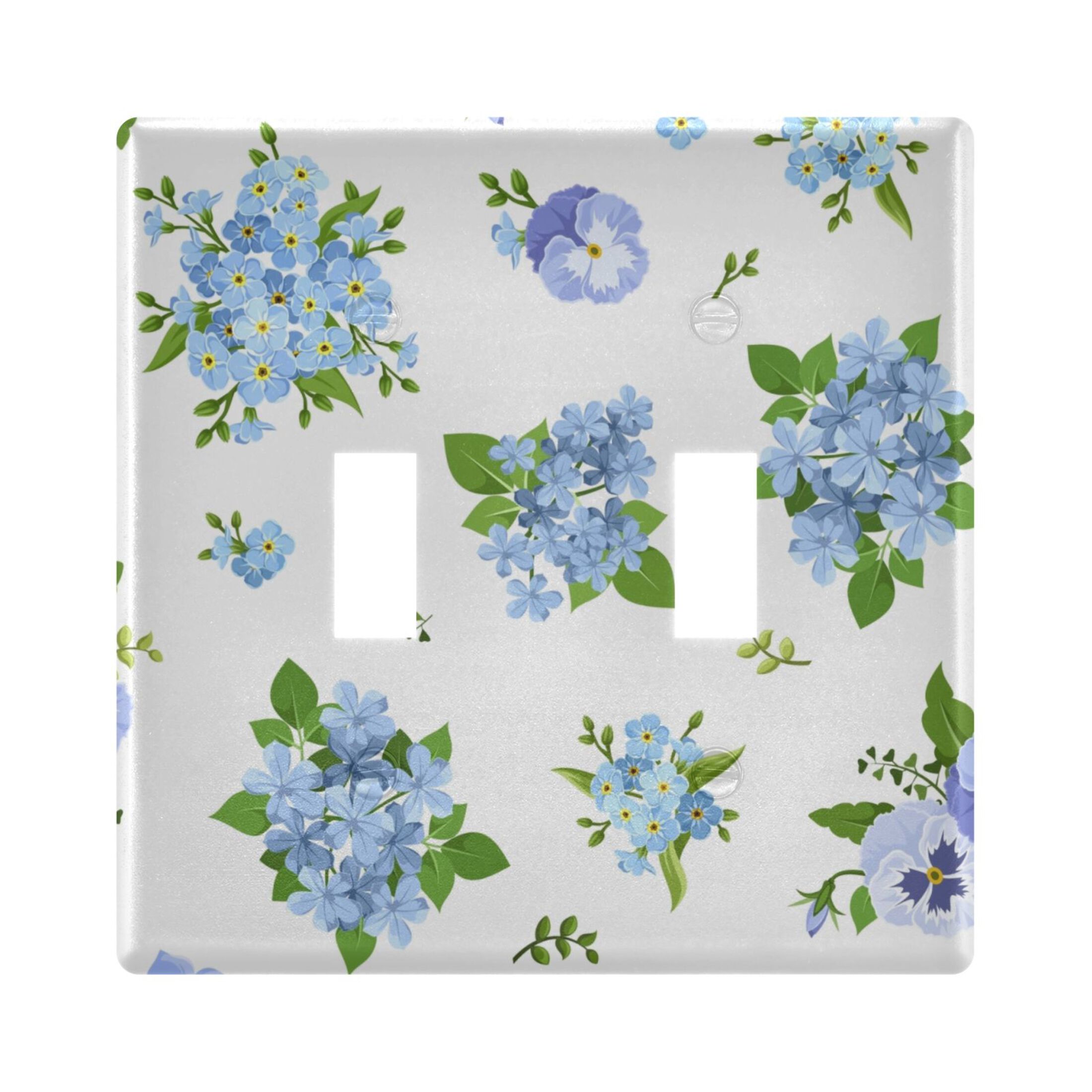 2 Gang Switch Covers Pattern with Blue Flowers Pansies Light Wall Plate ...