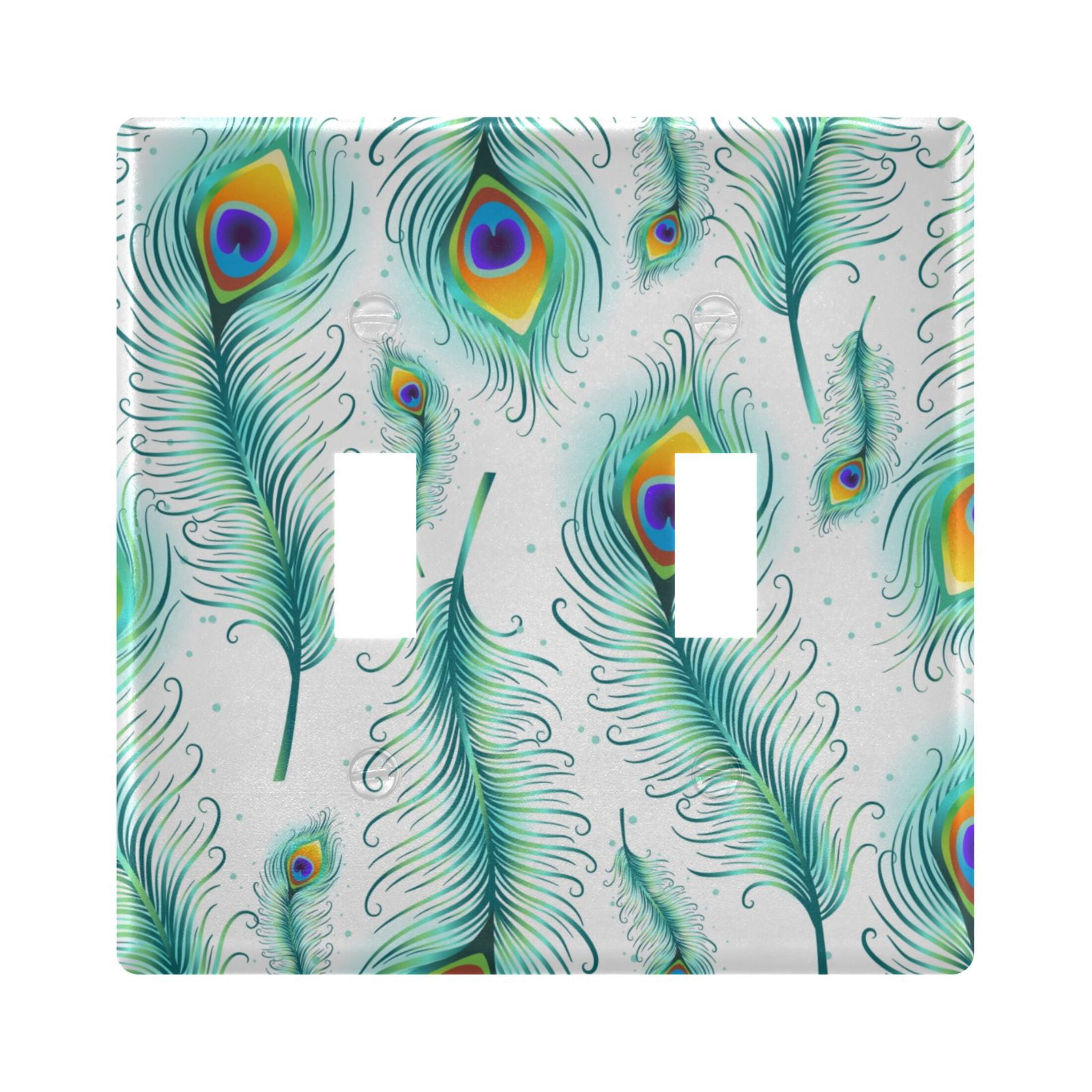2 Gang Switch Covers Peacock Feather with Green Light Wall Plate Home ...