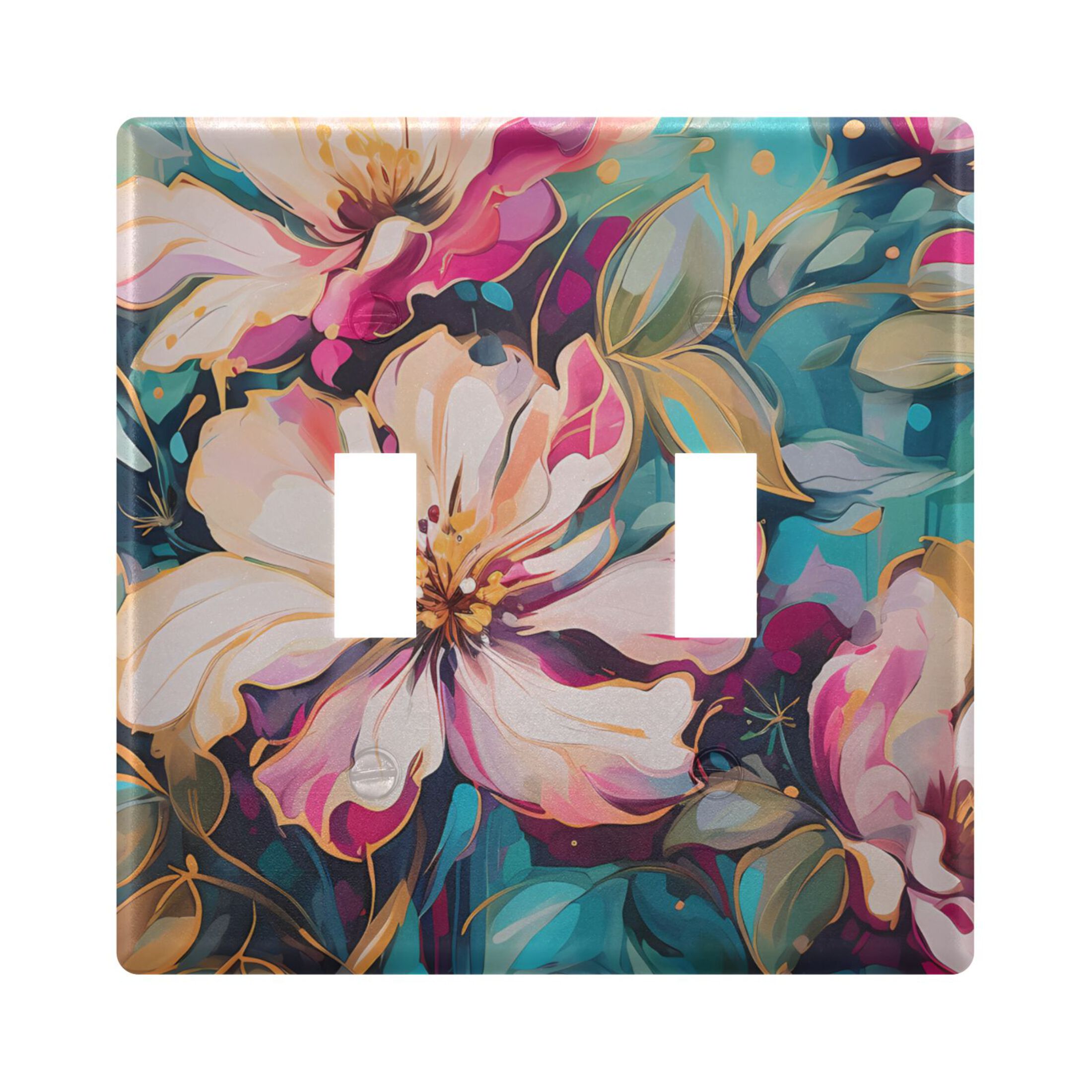 2 Gang Switch Covers Pink Flowers in Blue Light Wall Plate Home ...
