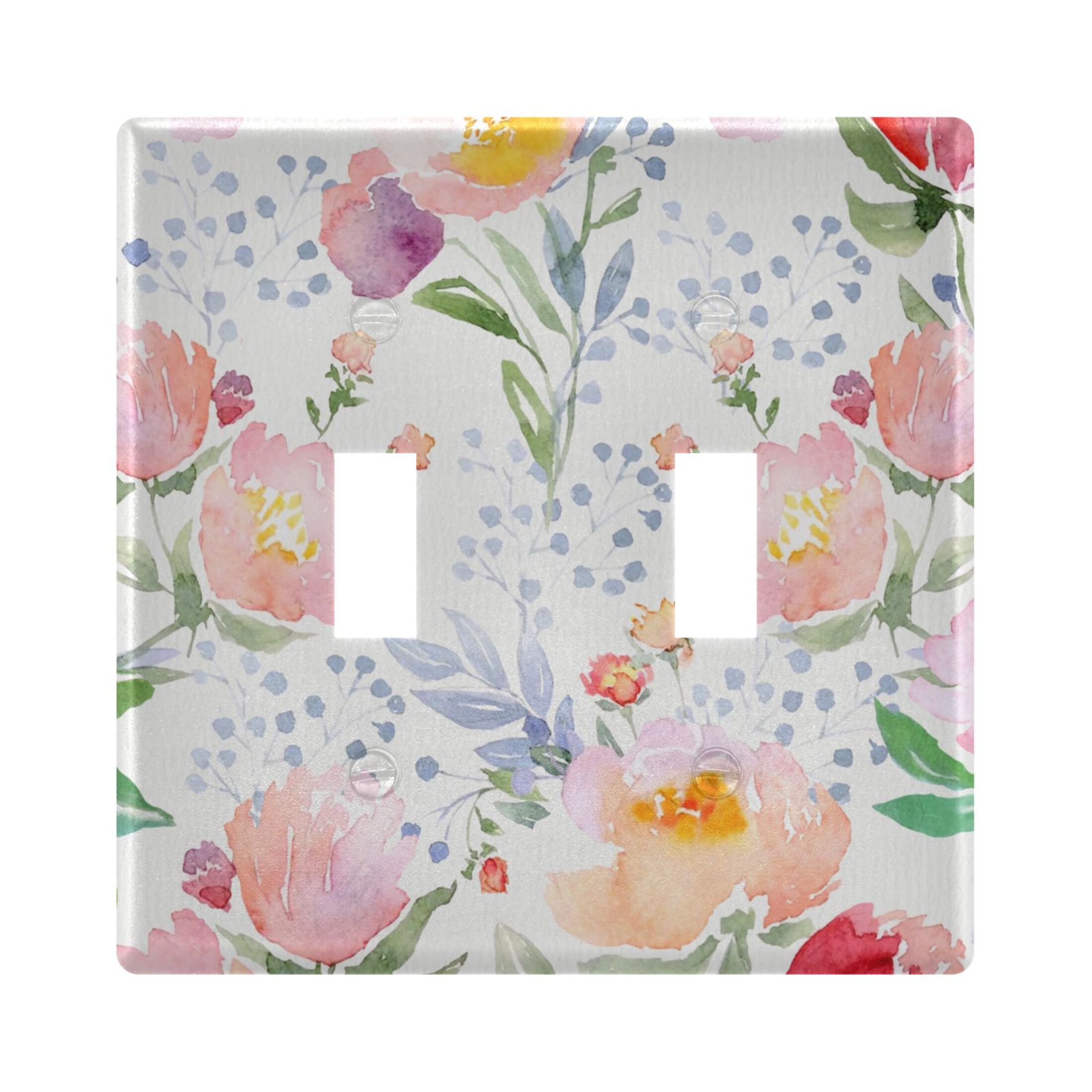 2 Gang Switch Covers Pink Watercolor Flowers Leaves Light Wall Plate ...
