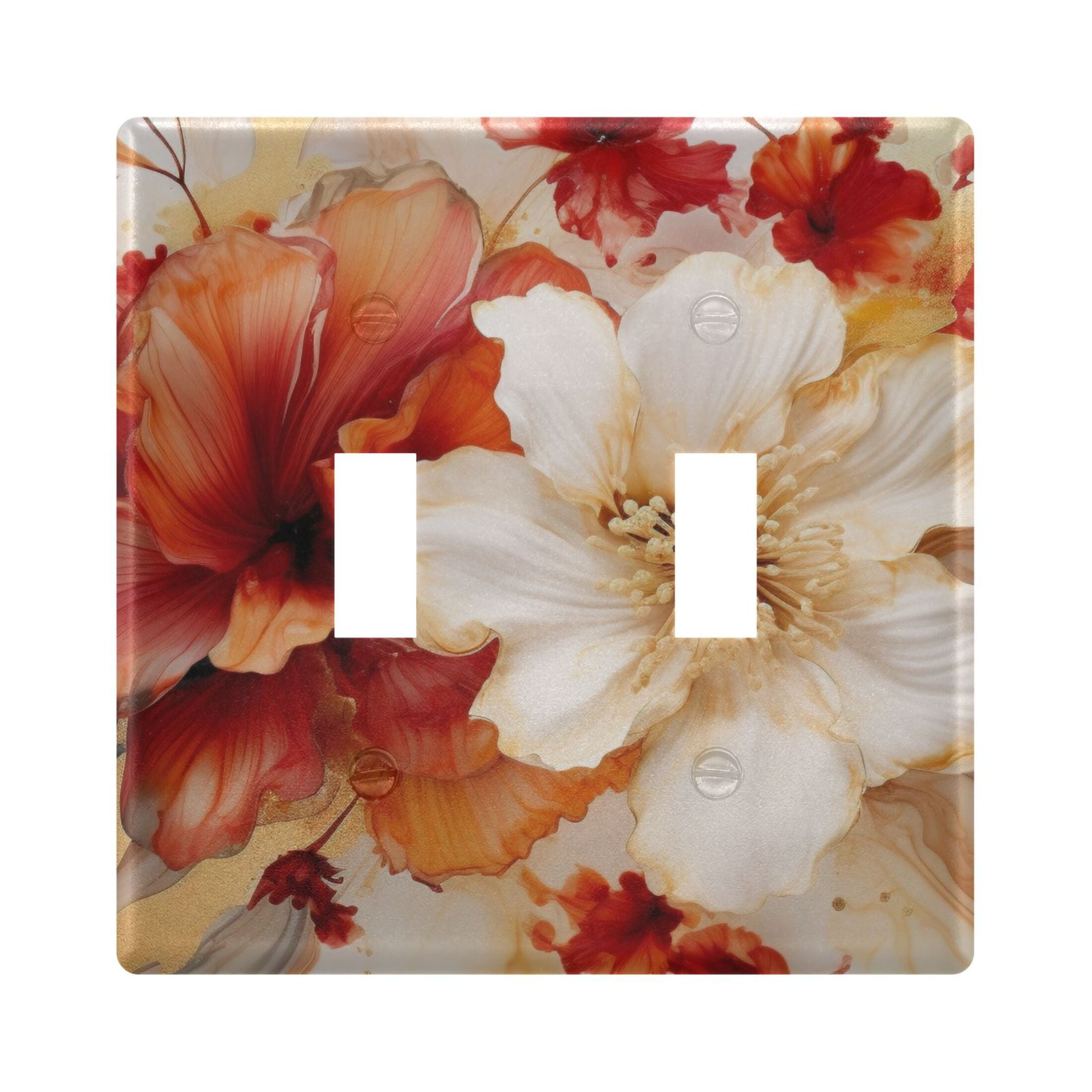 2 Gang Switch Covers Red Flowers Light Wall Plate Home Faceplate Switch ...