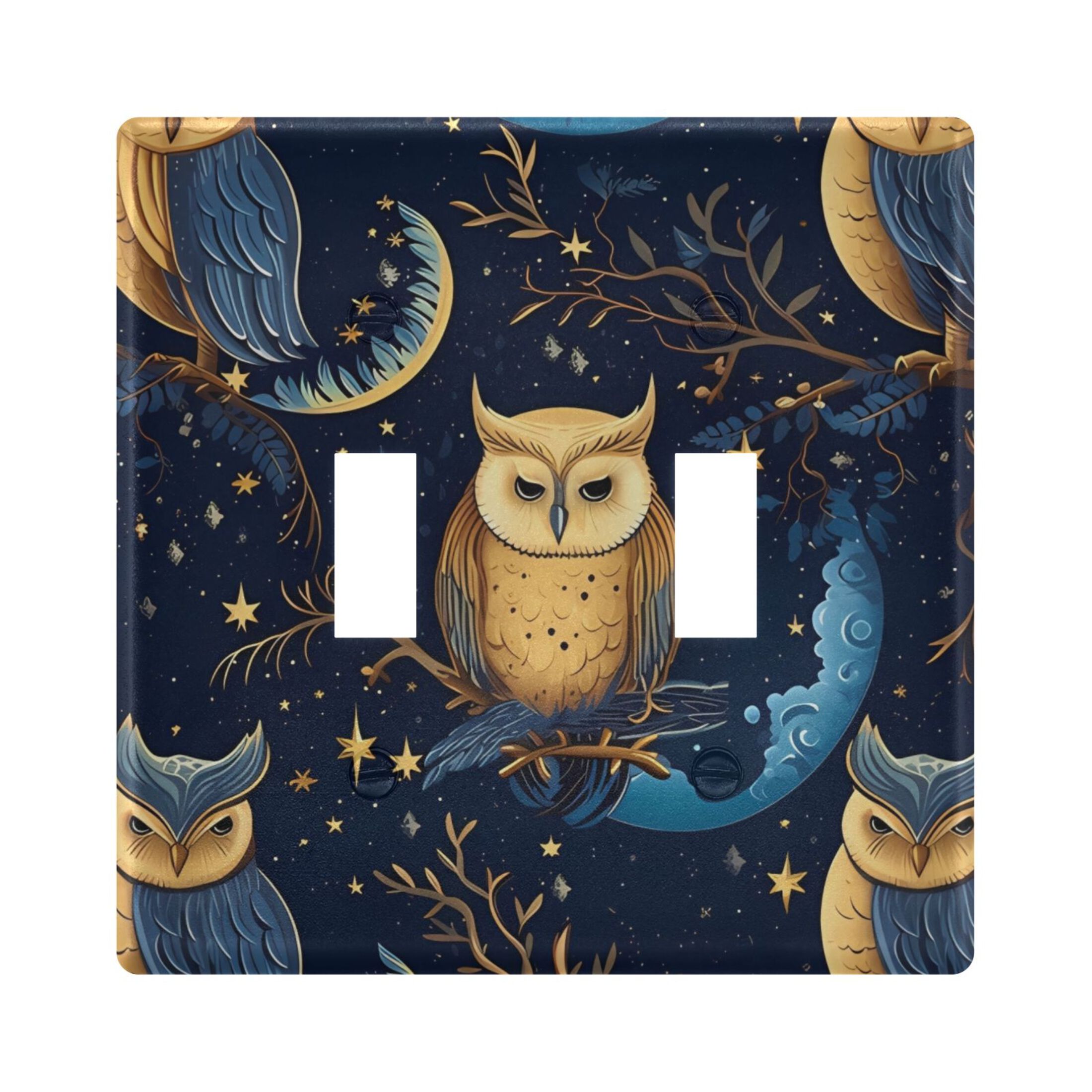 2 Gang Switch Covers Retro Owls on Trees Light Wall Plate Home ...