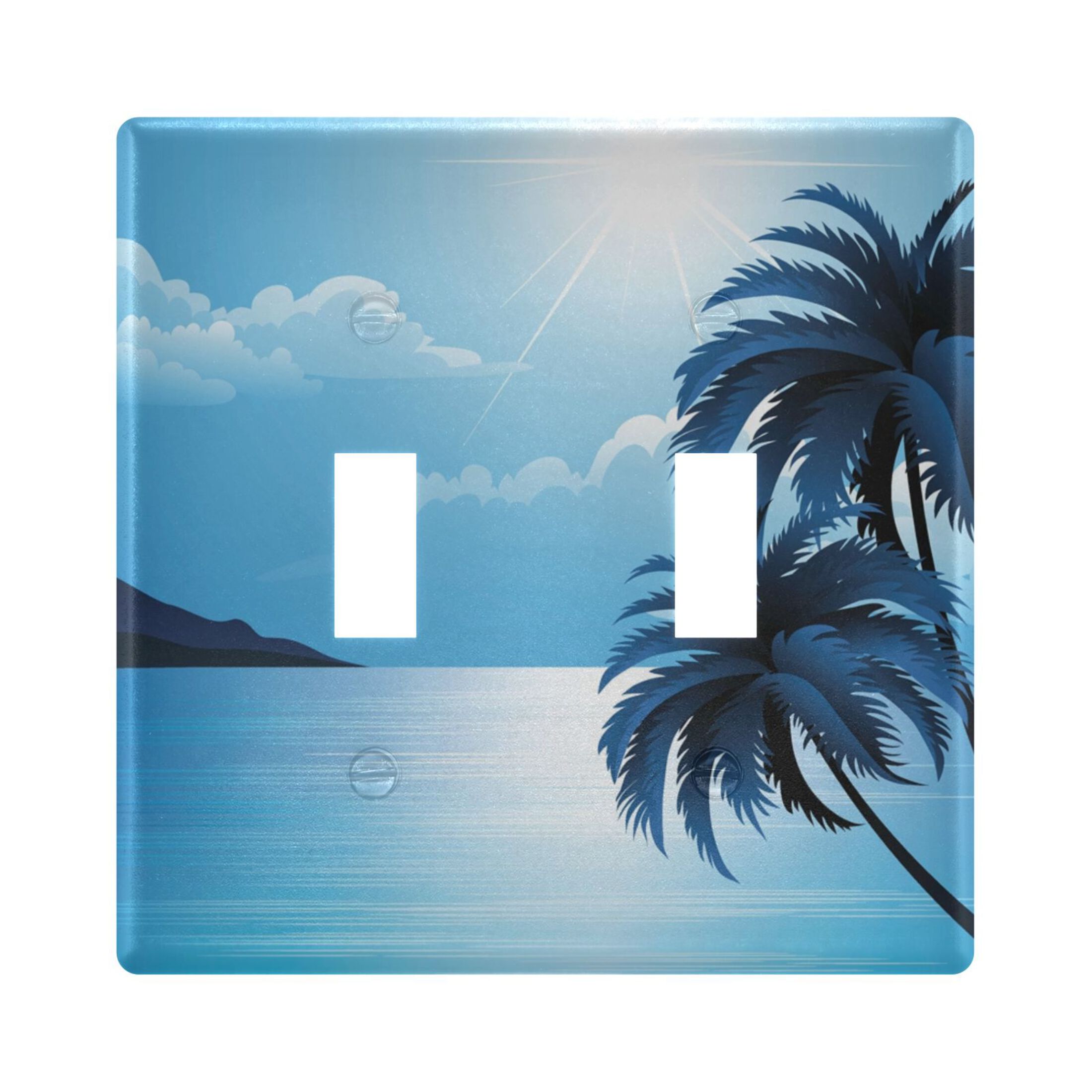 2 Gang Switch Covers Summer Beach with Palm Trees Light Wall Plate Home ...
