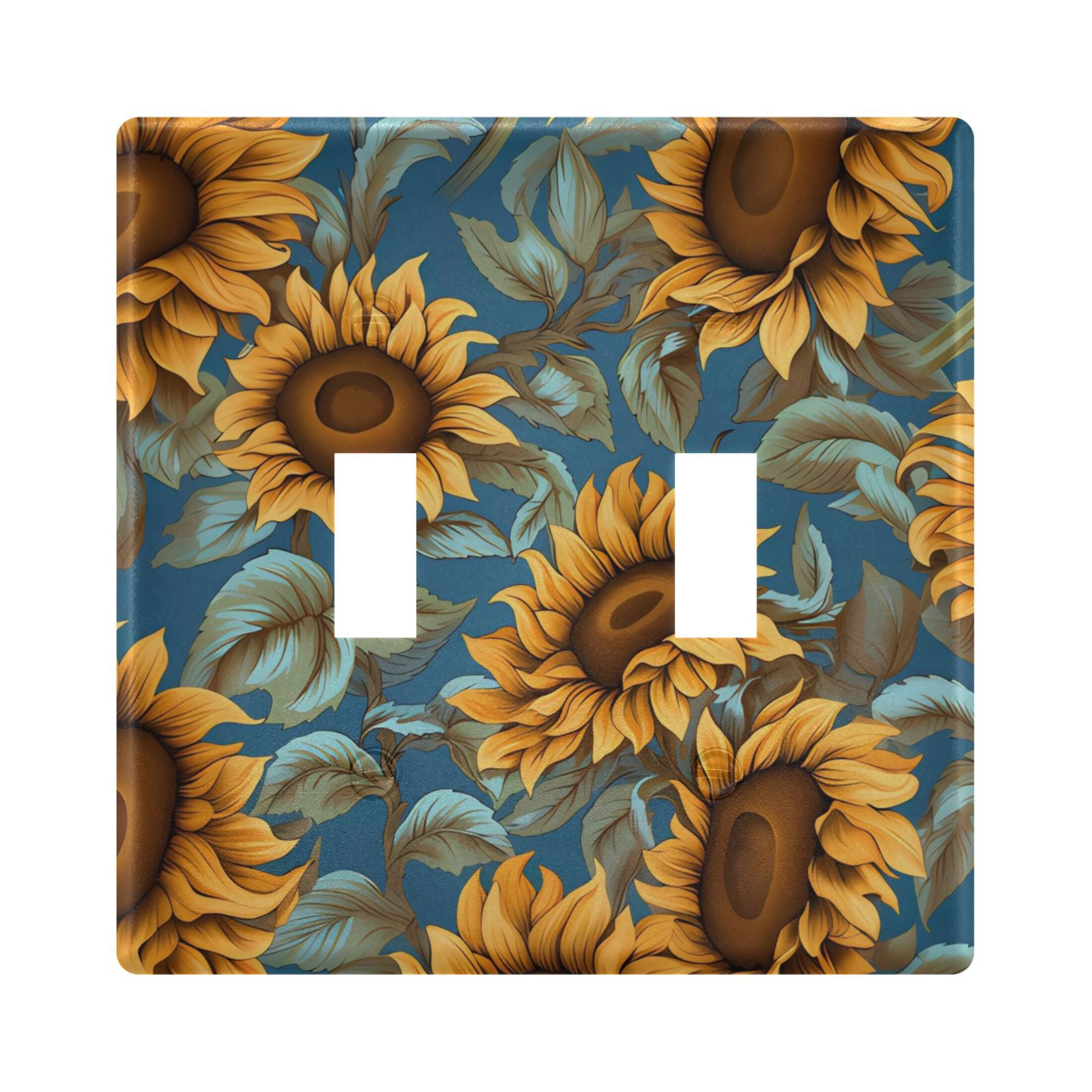 2 Gang Switch Covers Sunflowers and Leaves Light Wall Plate Home ...