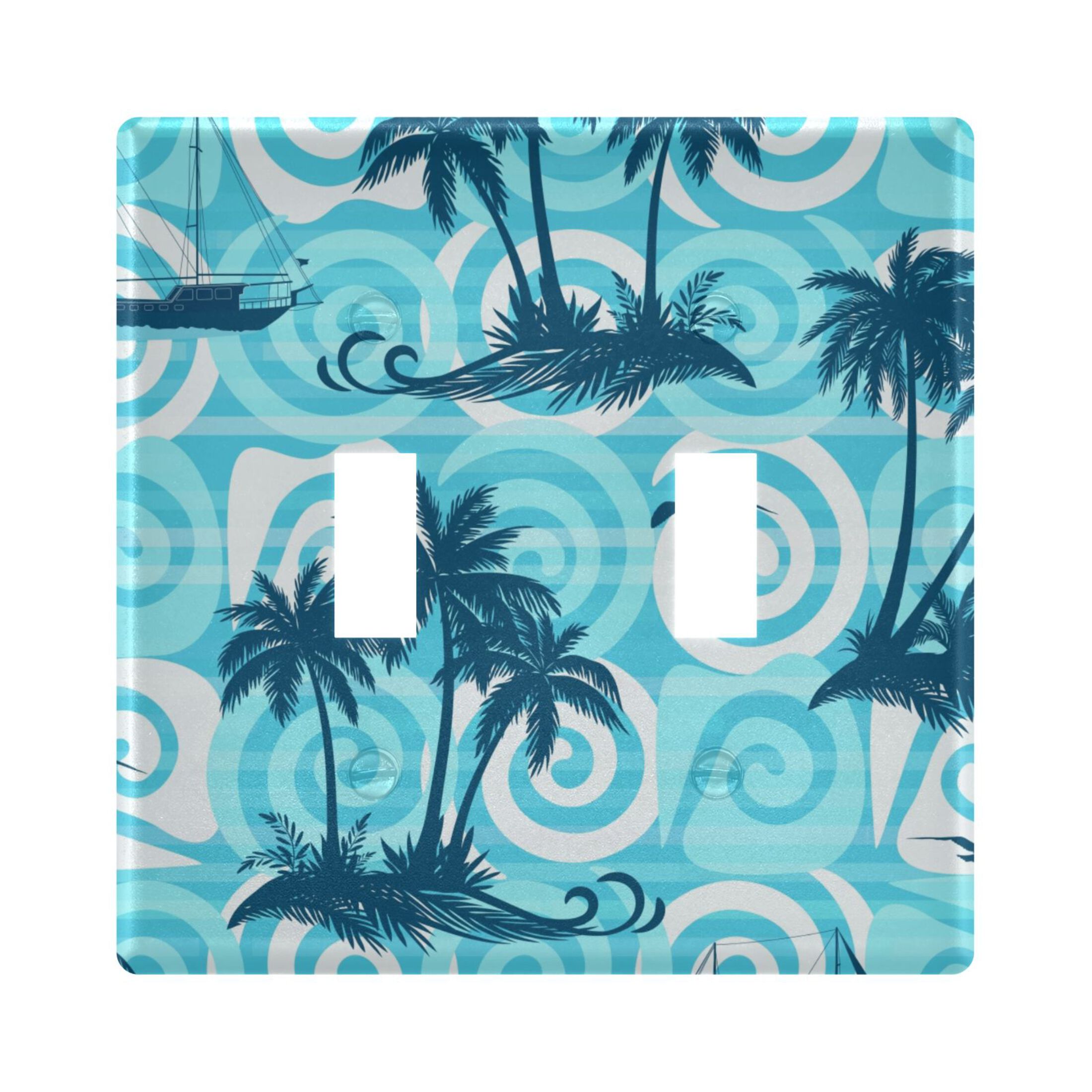 2 Gang Switch Covers Tropical Landscape Palms Trees on Blue Light Wall ...