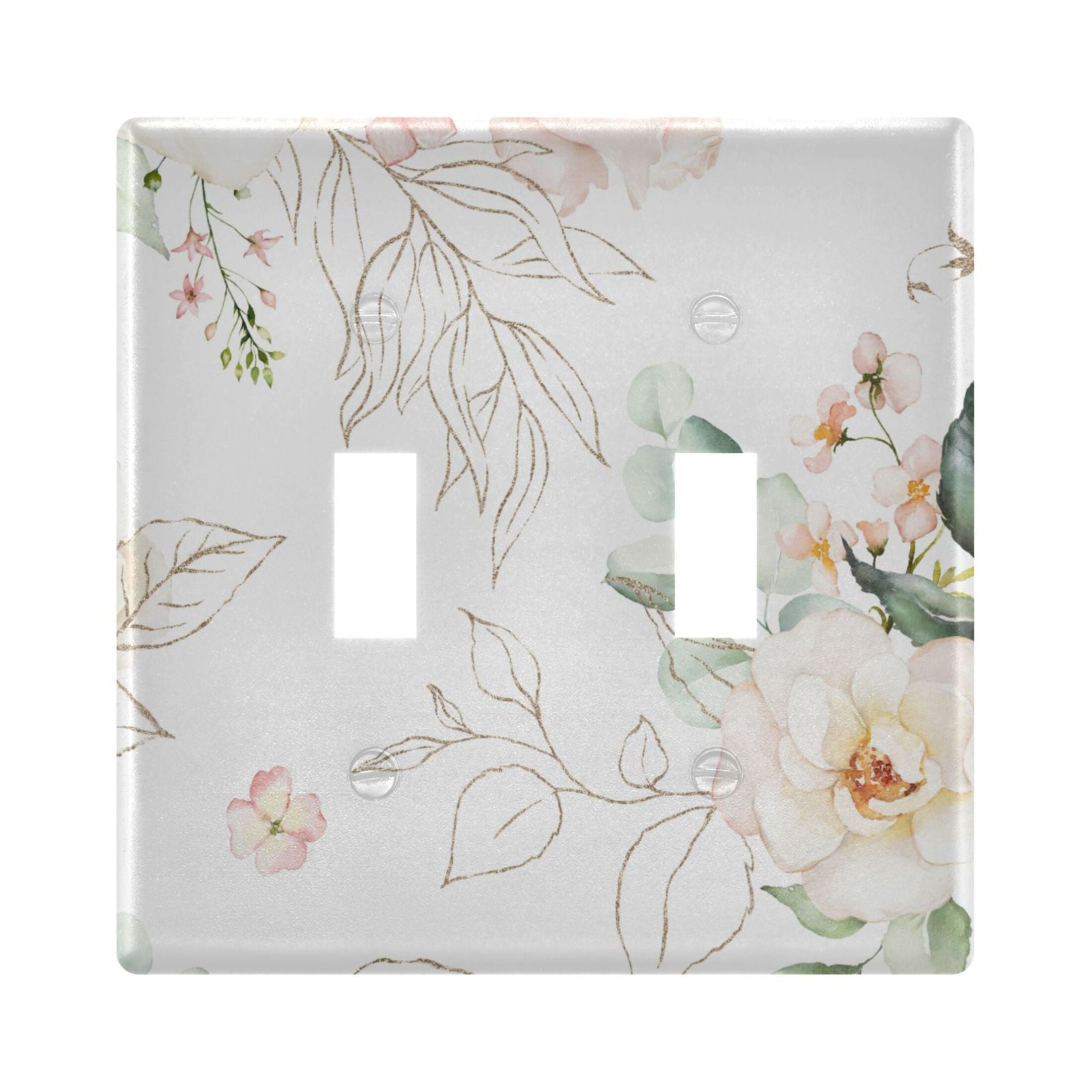 2 Gang Switch Covers White Roses Flowers and Leaves Light Wall Plate ...