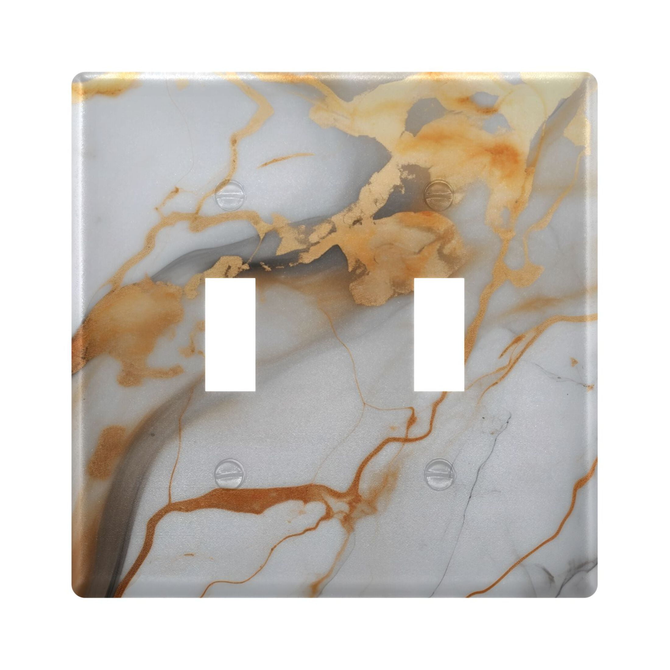 2 Gang Switch Covers White and Gold Marble Light Wall Plate Home ...