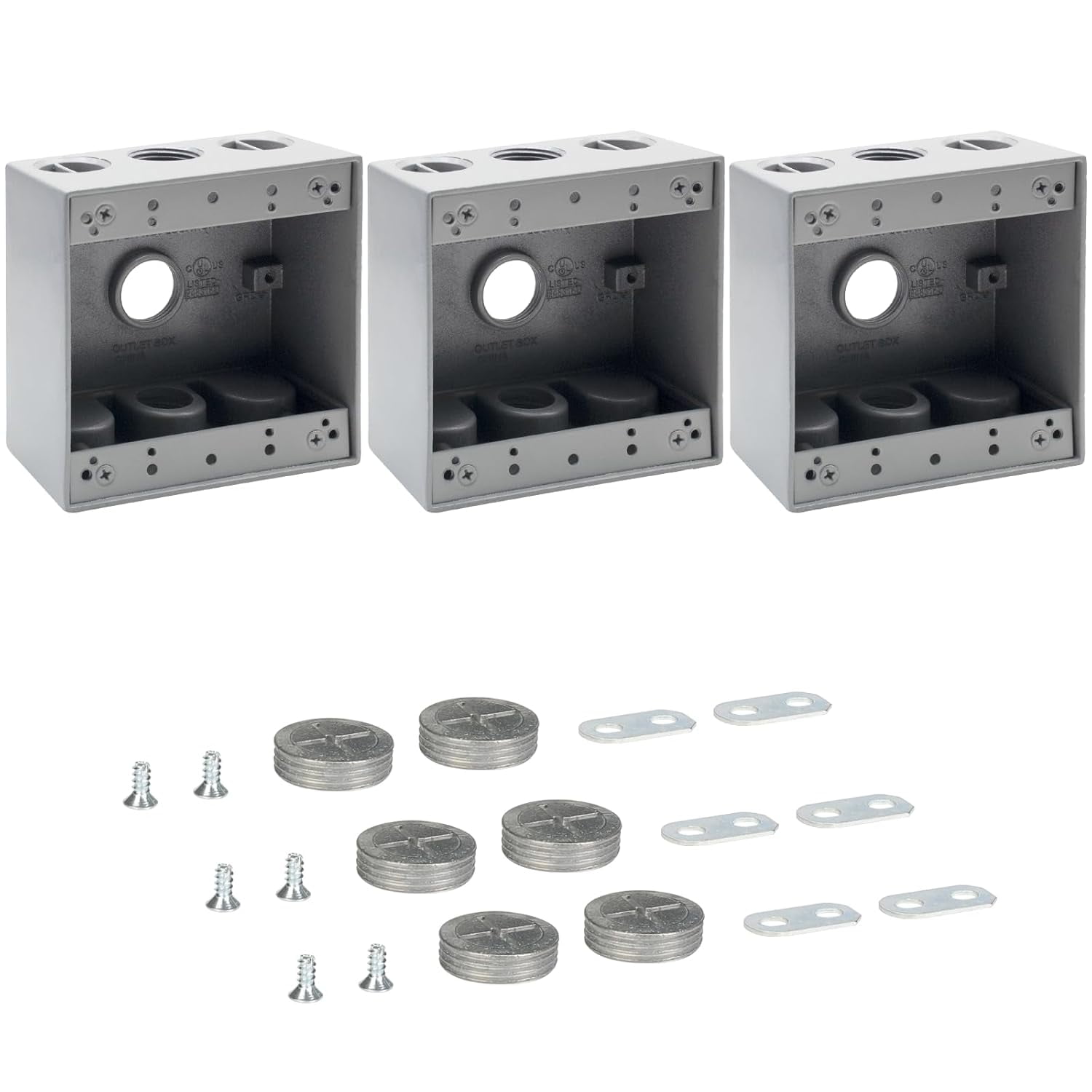 2-Gang Weatherproof Outlet Box,Three 3/4 Inch Hole Outdoor Electrical ...