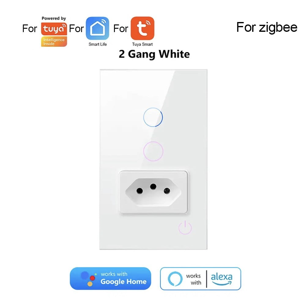 2 Gang White For Smart Brazil Wall Switch & Socket For For Tuya For ...