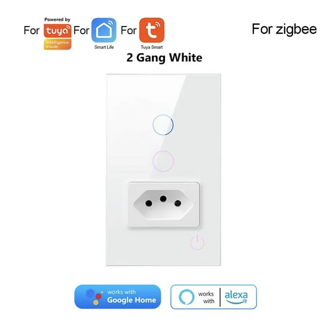 2 Gang White For Smart Brazil Wall Switch & Socket For For Tuya For ...