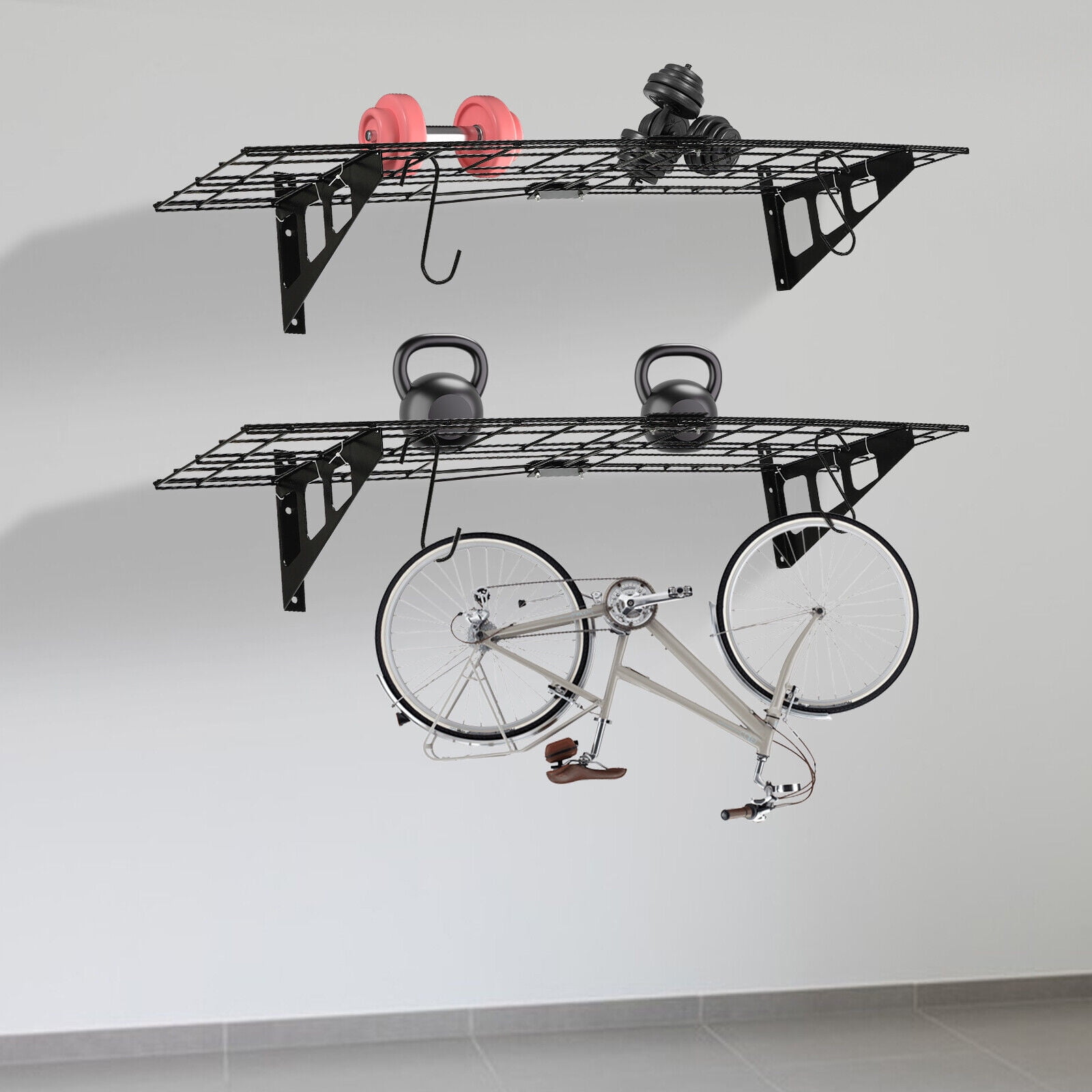 2* Garage Wall Shelving Includes Bike Hook,Wall Shelf Garage Organizer ...