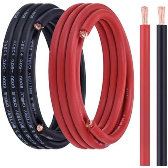 2 Gauge , 15FT Red + 15FT Black Stranded - Copper Wire, 2 AWG Welding ...