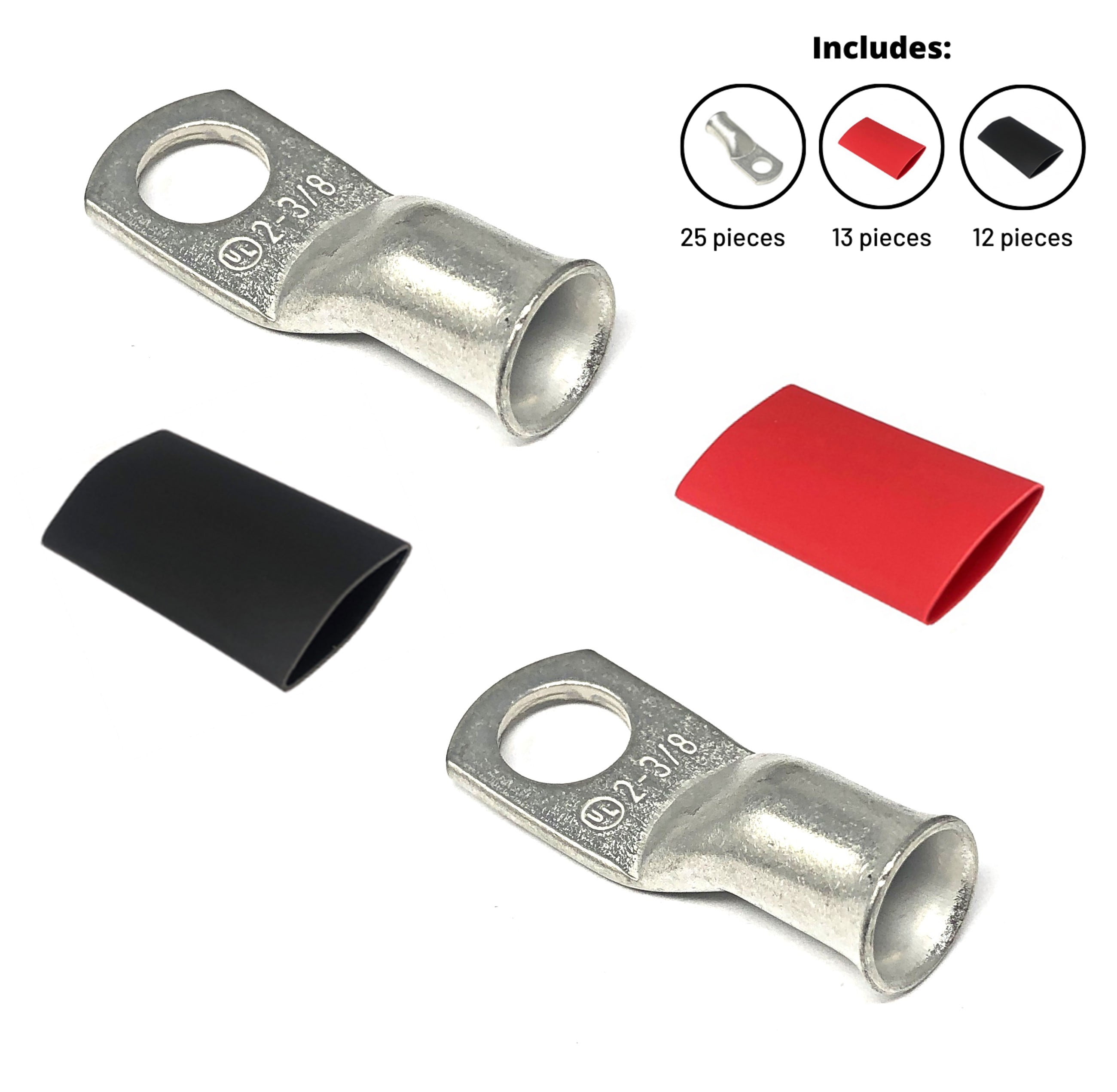 2-Gauge 3/8 in. Pure Copper Tin Coated Cable Lugs with Heat Shrink (25 ...