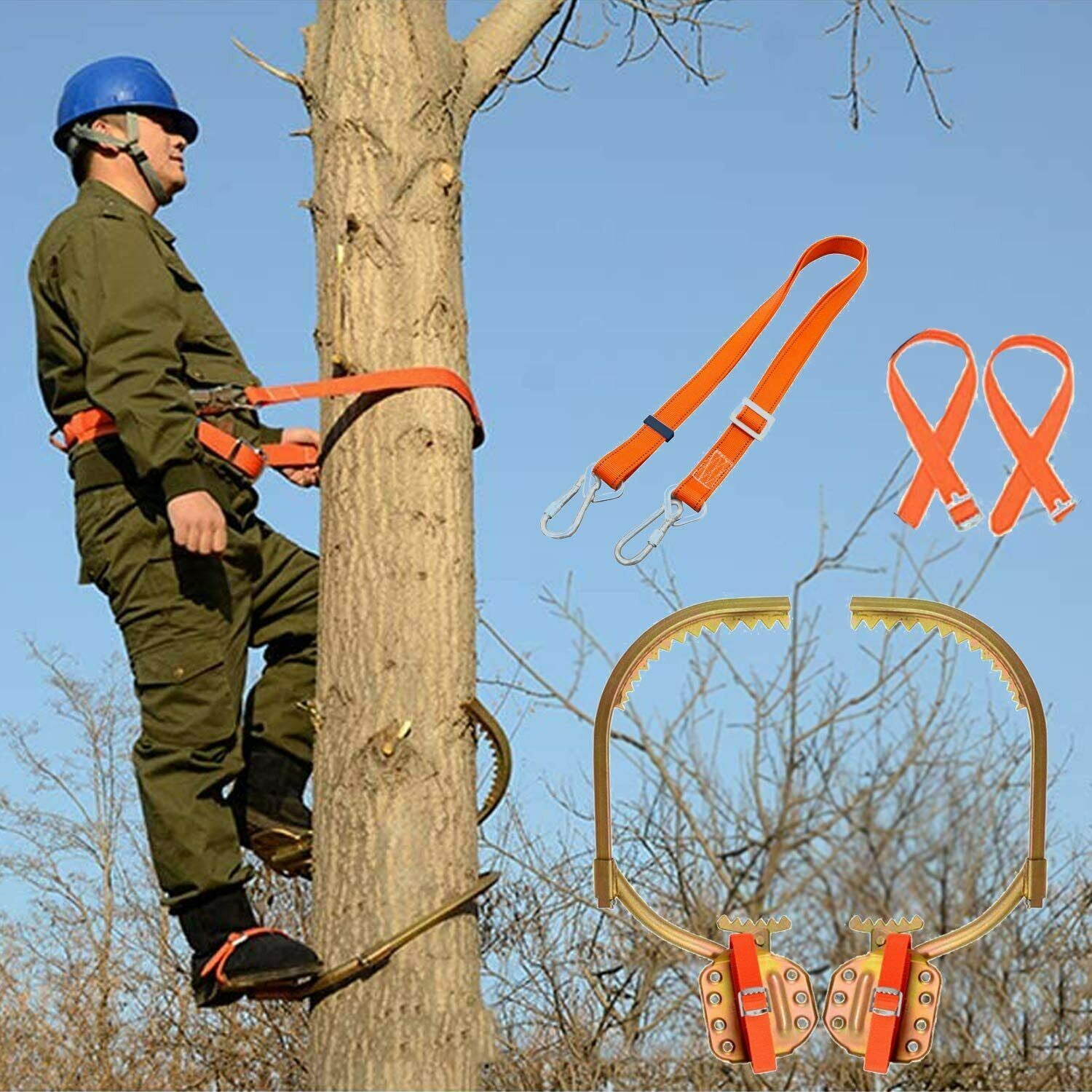 2-Gear Tree Climbing Spike Kit Safety Belt Adjustable Rope Non-slip ...