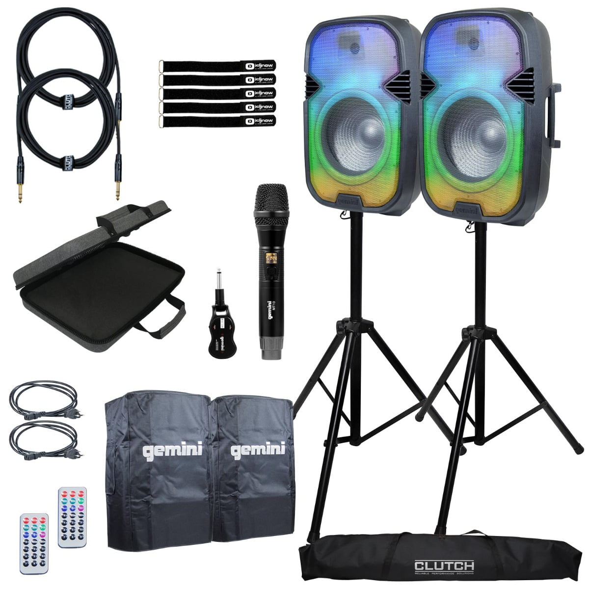 (2) Gemini PartyBox Rave15 15" Powered Speakers with Gemini GMU-M100 ...
