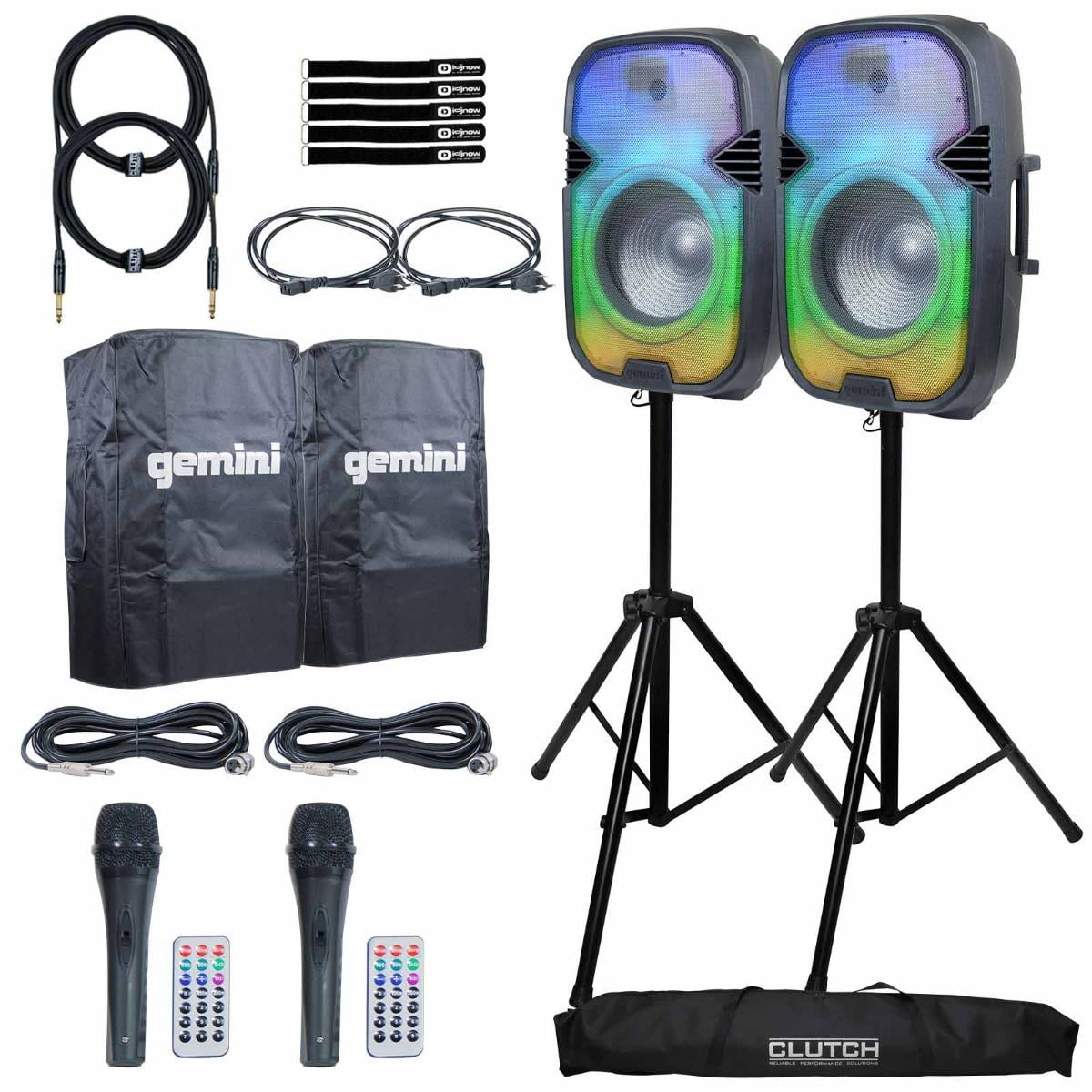 (2) Gemini PartyBox Rave15 15" Powered Speakers with Heavy Duty ...