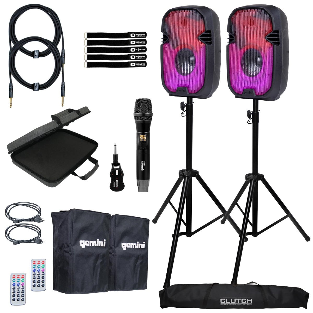 (2) Gemini PartyBox Rave8 8" Powered Speakers with GMU-M100 Single ...