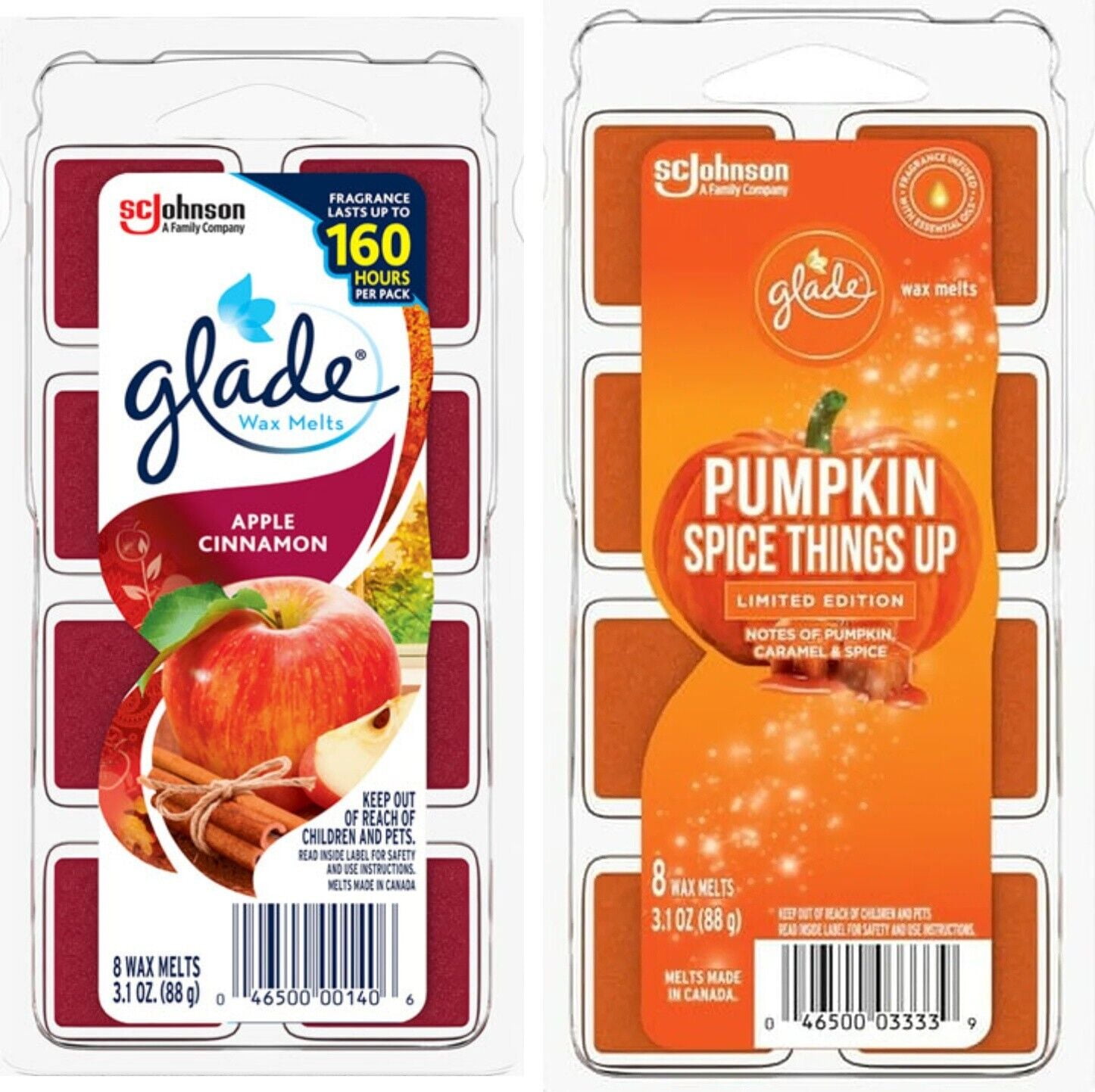 2 Glade Wax Melts Cube Candle Pumpkin Spice things Up &Apple Cinnamon ...
