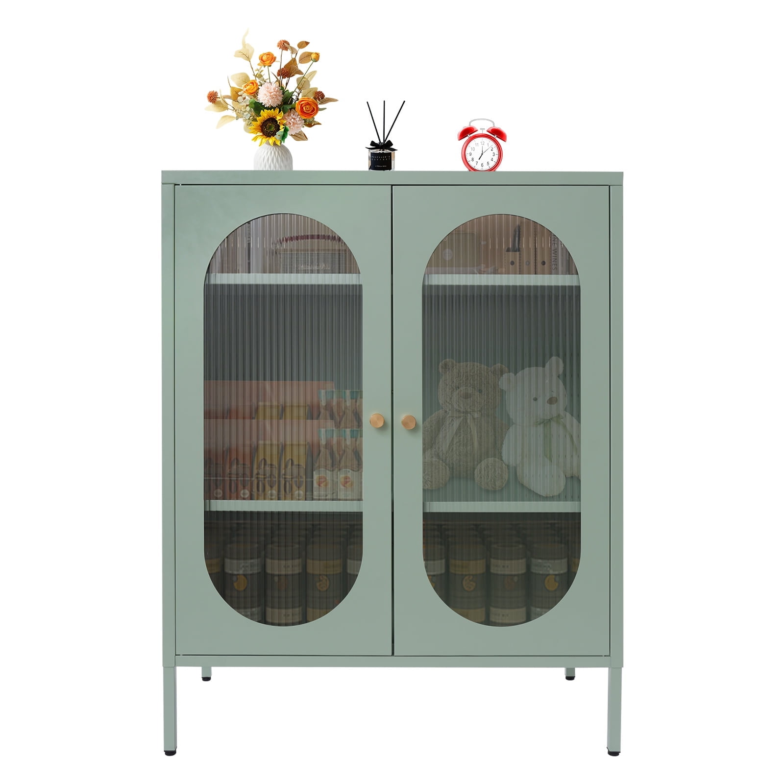 2-Glass Door Storage Cabinet Adjustable Shelves Vanity Cabinet Accent ...