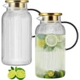 2 Glass Pitcher with Lid,68 oz/ 2 Liter Vertical Stripes Water Pitcher ...