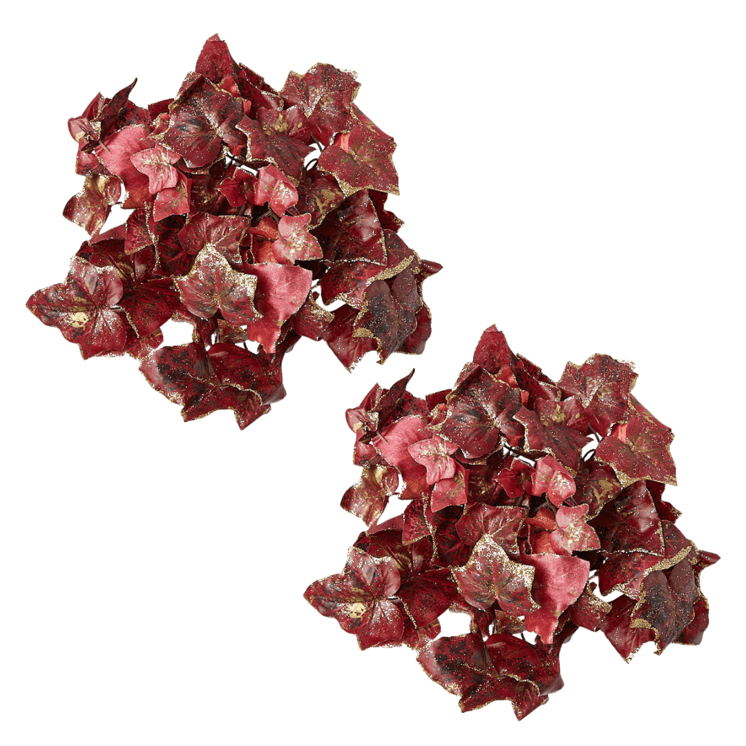 2 Glittered Silk Burgundy Ivy Candle Rings - for Floral Work and Decor ...