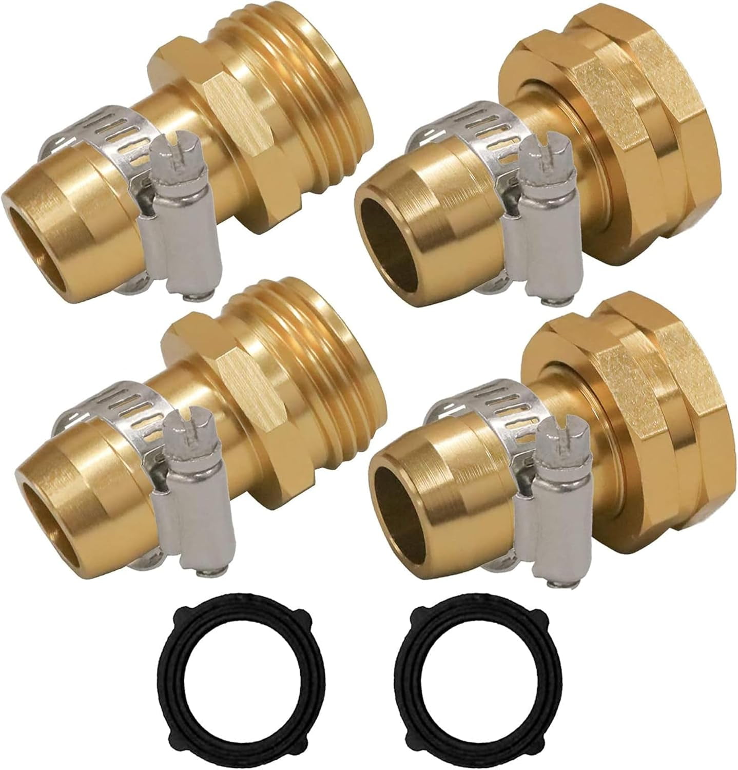 2 Gold 2 Black Garden Hose Repair Clamps for 3/4"/ 5/8" Water Pipe ...