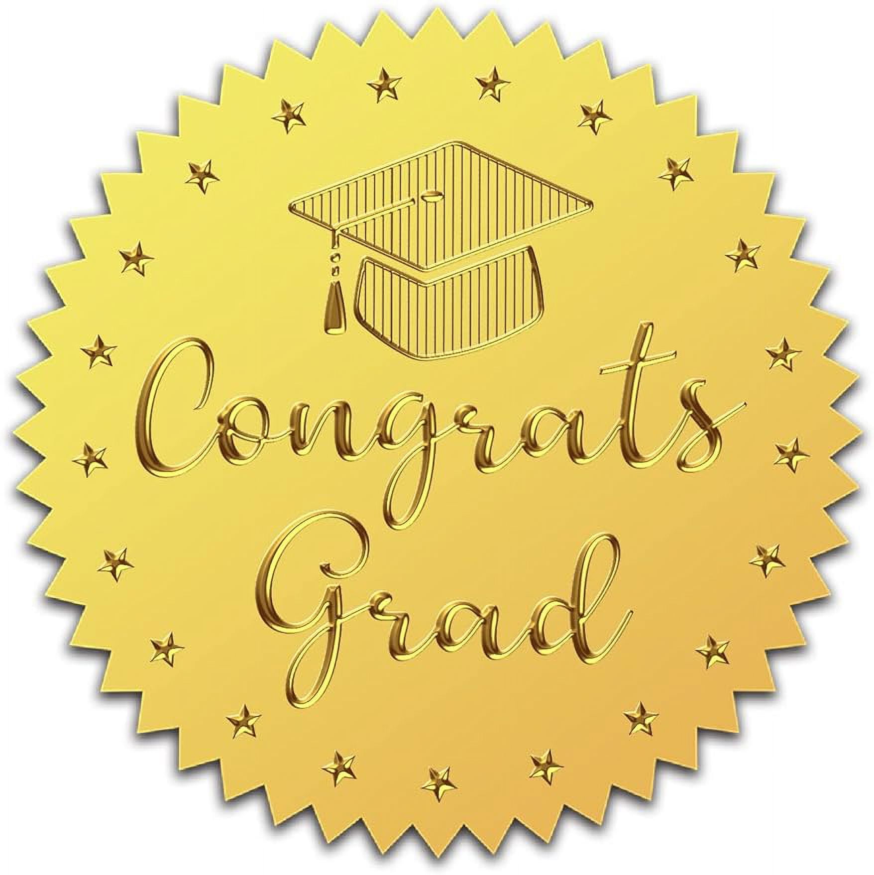 2" Gold Foil Embossed Stickers 100Pcs Graduation Cap Congrats Grad ...